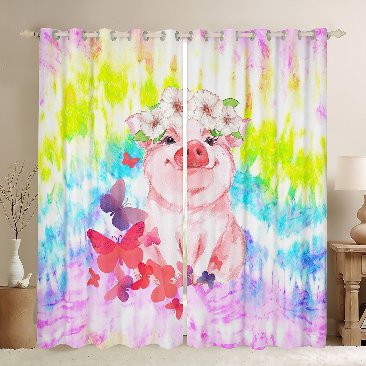 Erosebridal Rainbow Blackout Curtains Cute Pig Curtains & Drapes, Red ...