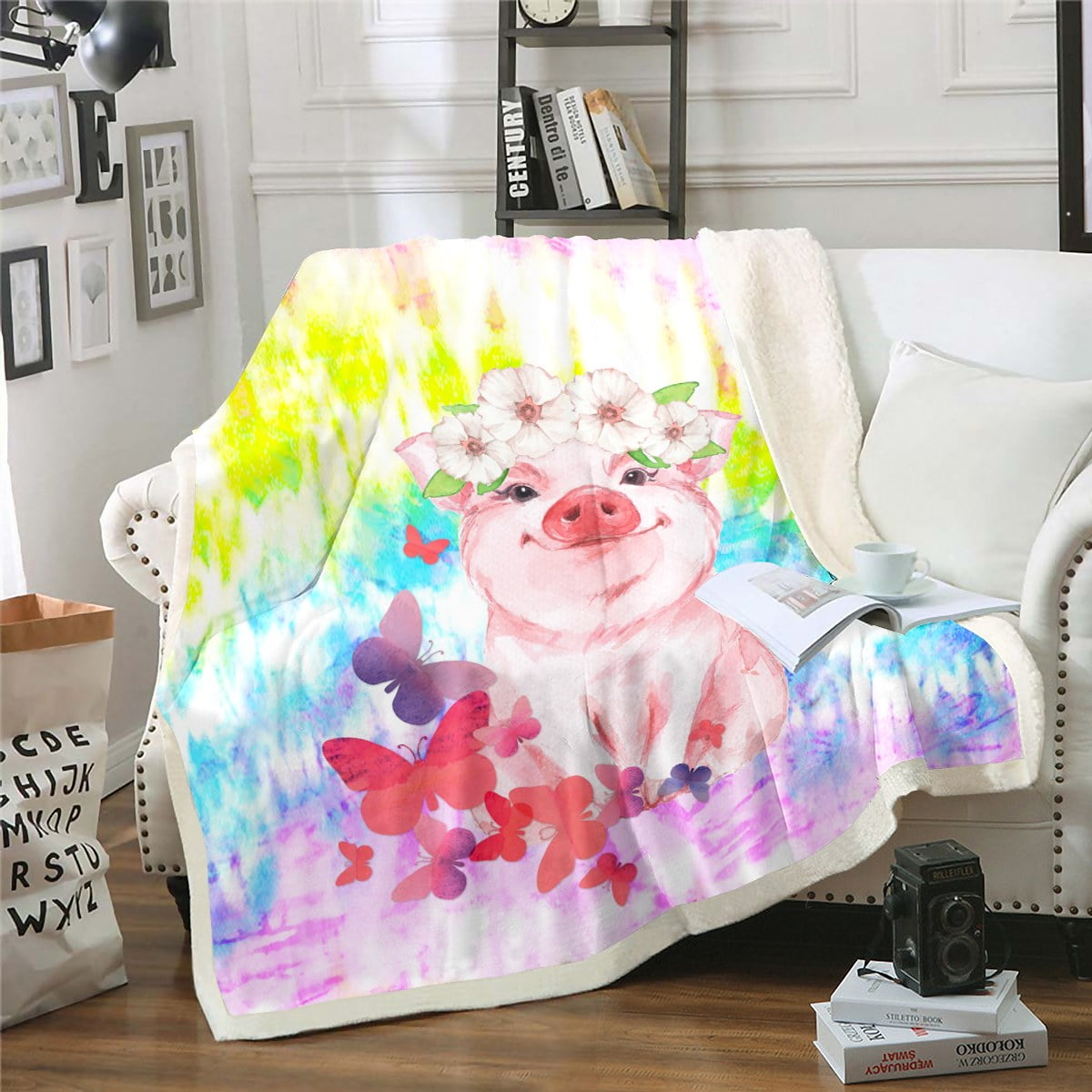 YST Girls Rainbow Blanket Cute Pig Throw Blanket for Bed, Red Butterfly ...