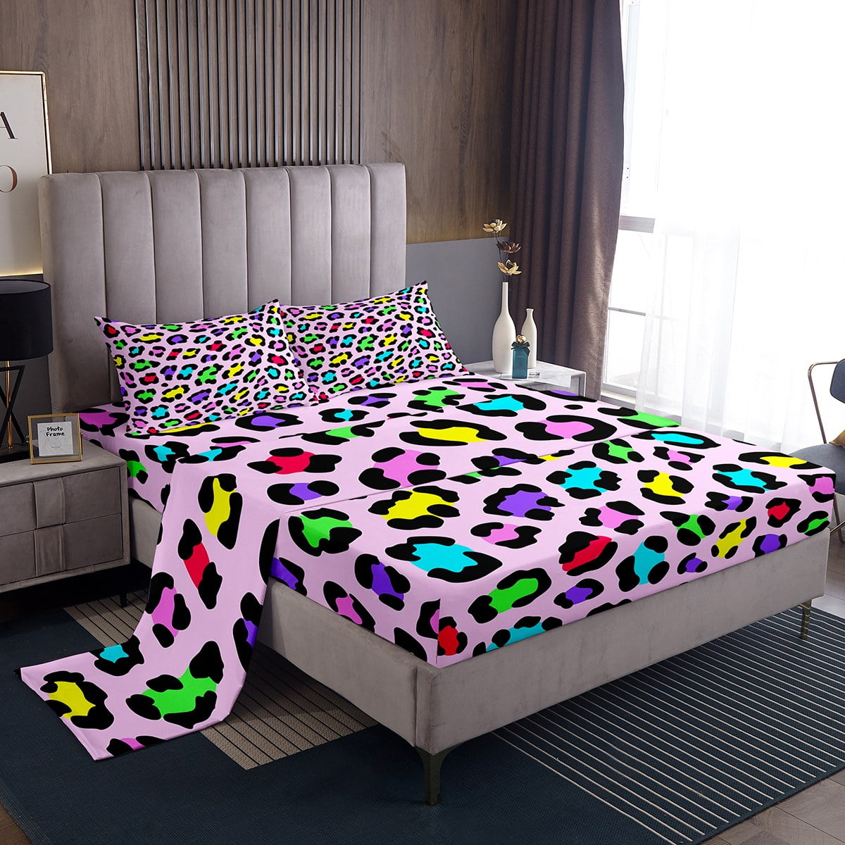 Yst Girls Rainbow Cheetah Print Bed Set Colorful Leopard Print Bed