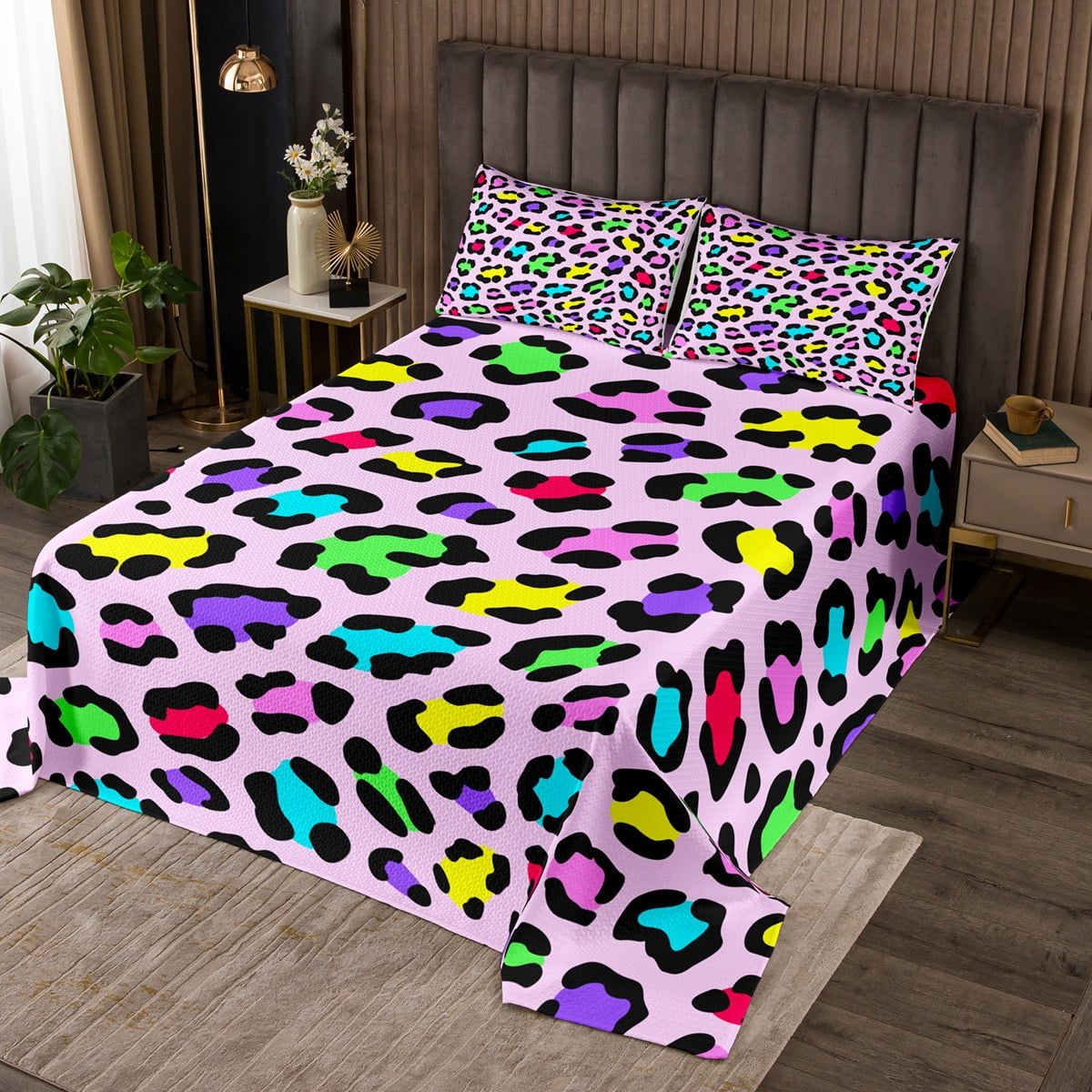 Yst Girls Rainbow Cheetah Print Bedspread King Size Colorful Leopard