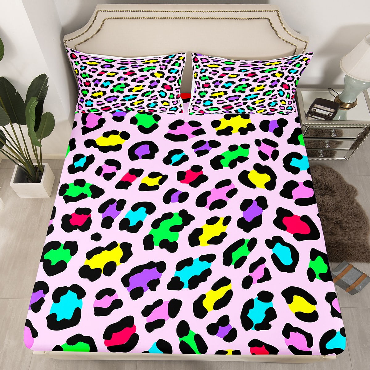 Rainbow Cheetah Print Full Fitted Sheet Colorful Leopard Print Sheets ...
