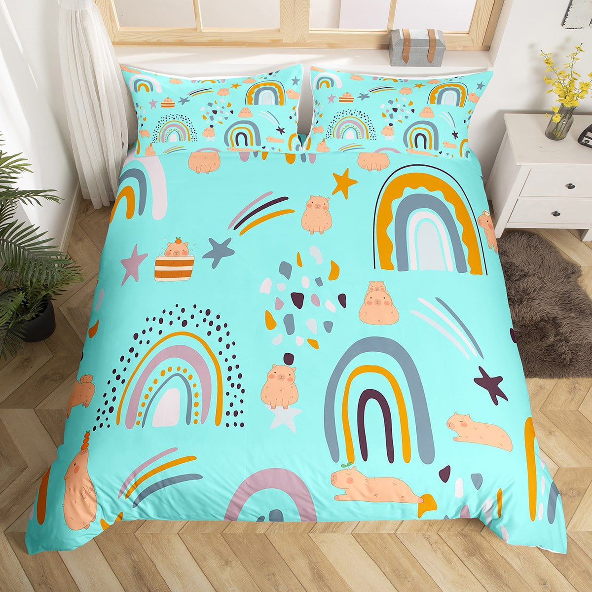 YST Girls Rainbow Comforter Cover Full, Capybara Bedroom Bedding Set ...