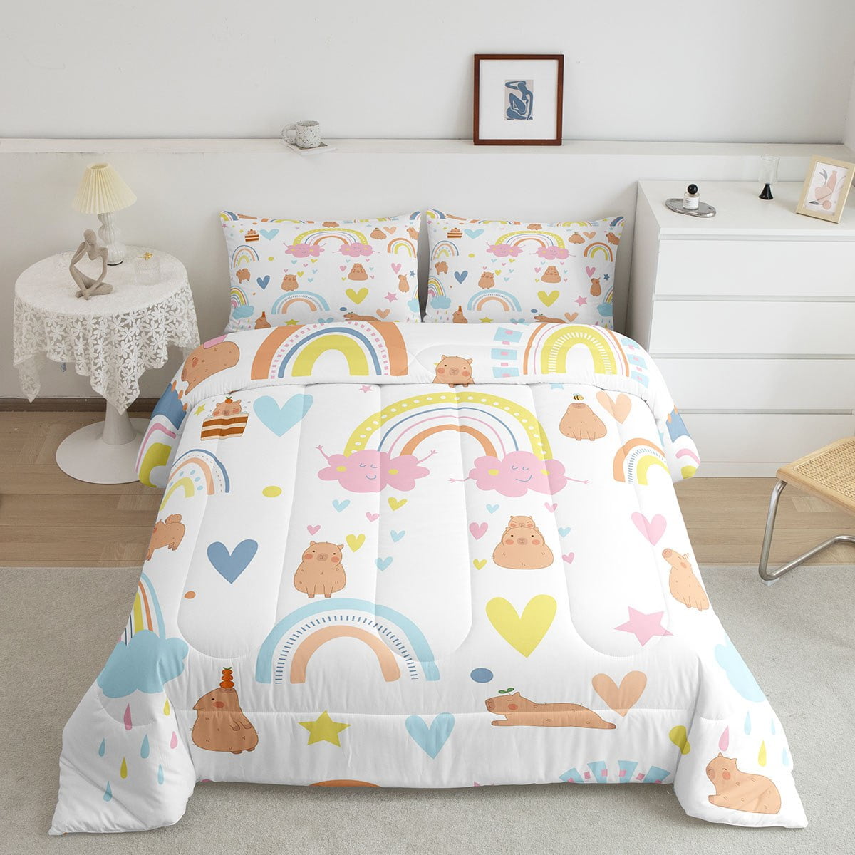 YST Girls Rainbow Comforter Set Twin, Capybara Lover Bedding Set Kawaii ...