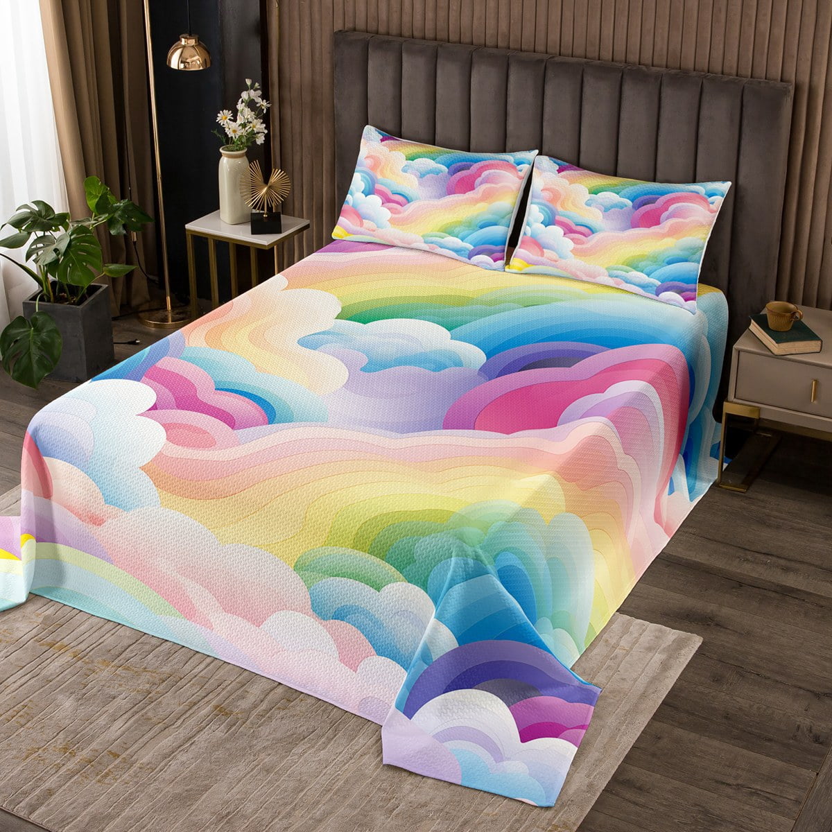 YST Girls Rainbow Coverlet Set Colorful Cloud Bedspread King Size ...