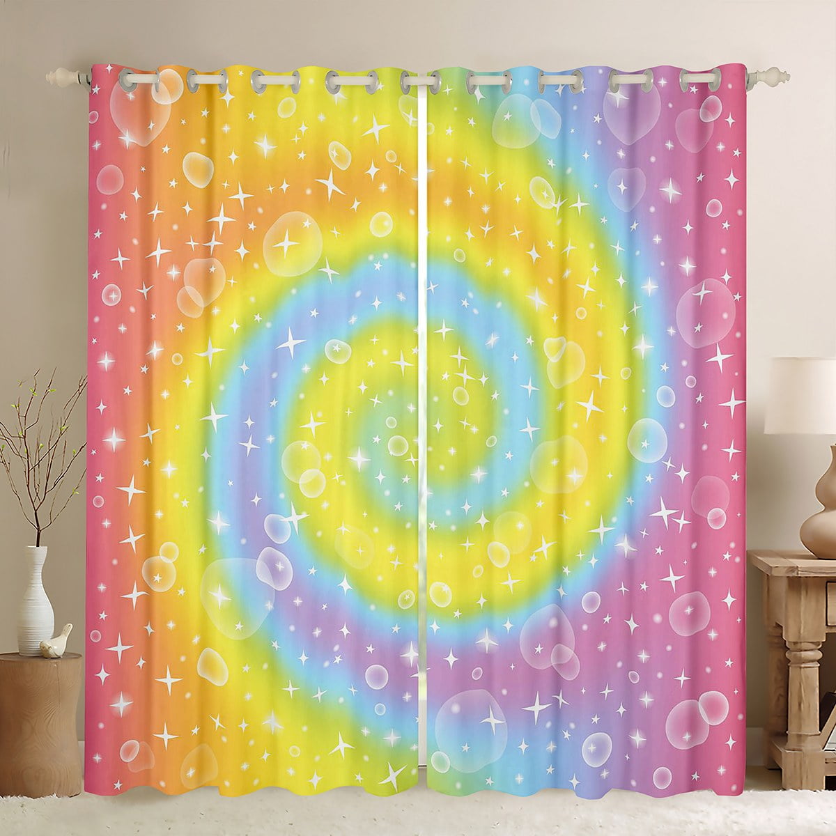 Erosebridal Rainbow Curtains Colorful Galaxy Curtains & Drapes, Psychedelic Swirl Spiral ...