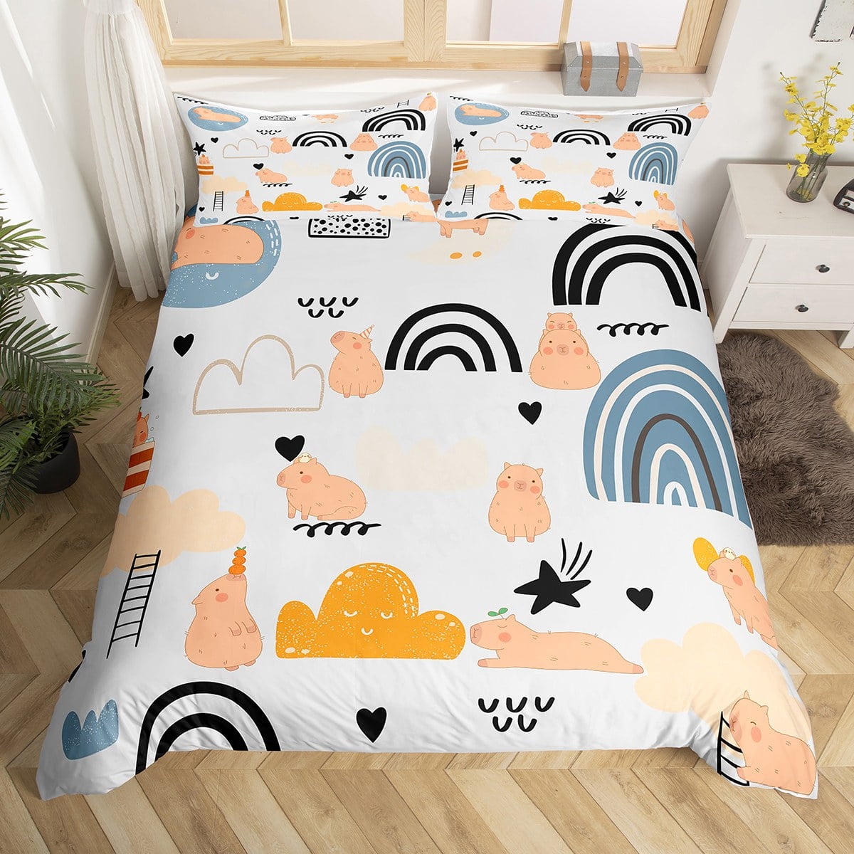 YST Girls Rainbow Duvet Cover King, Capybara Bedroom Comforter Cover ...