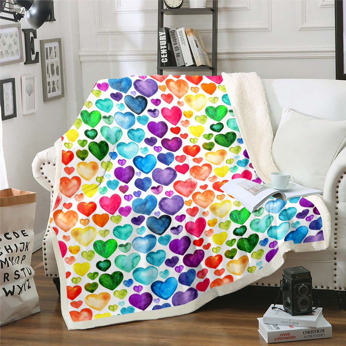 YST Girls Rainbow Fleece Blanket Watercolor Tie Dye Sherpa Blanket ...