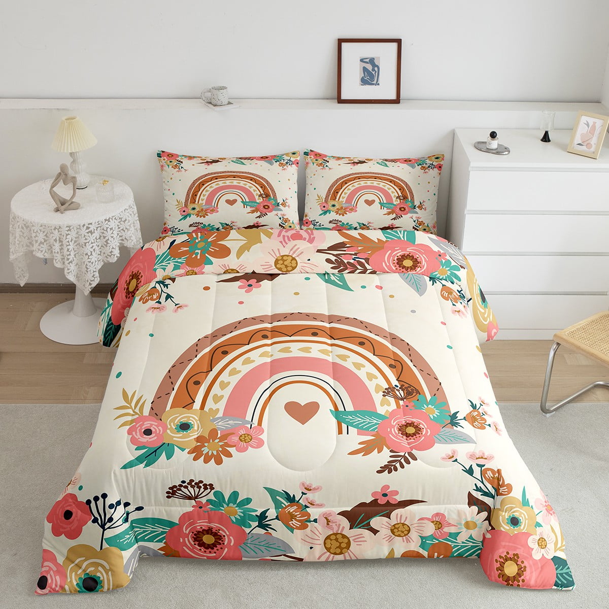 Rainbow Full Bedding Set Colorful Bohemian Flowers Comforter Set ,Boho ...