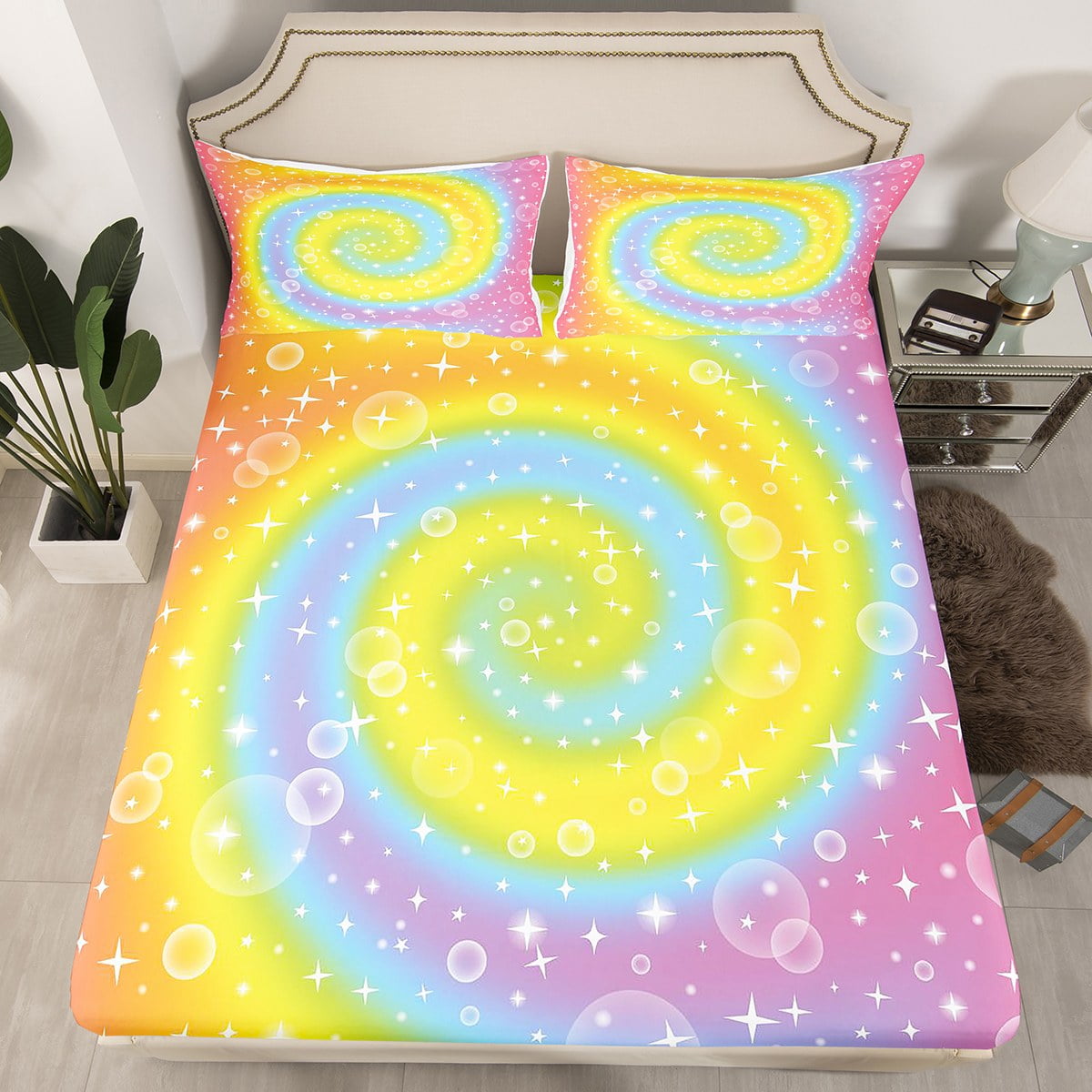 Erosebridal Rainbow Full Fitted Sheet Colorful Galaxy Sheets ...