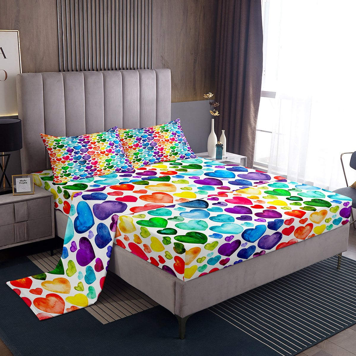 Erosebridal Rainbow King Sheet Set Watercolor Tie Dye Sheets, Cute Love ...