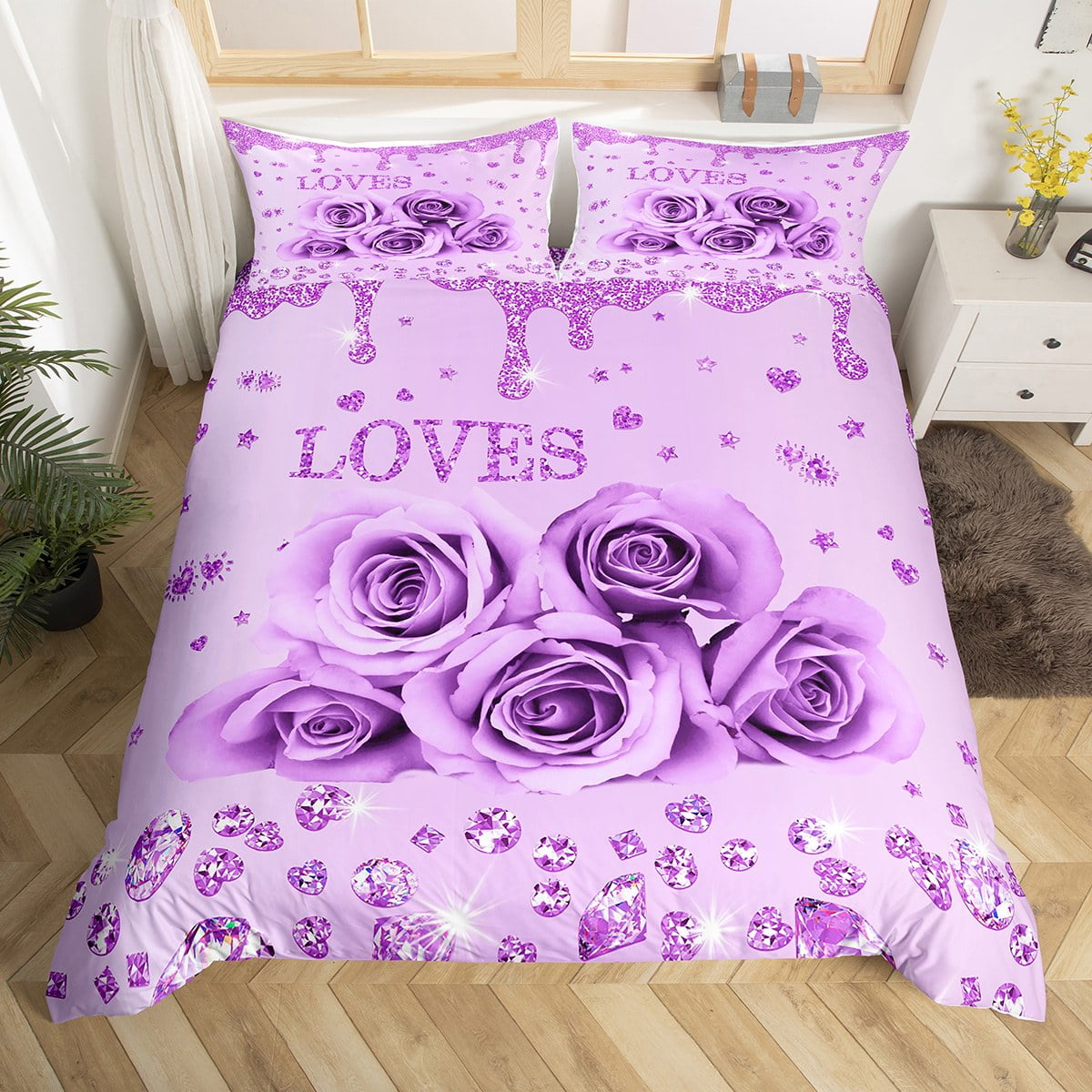 YST Girls Rose Flower Duvet Cover Twin Romantic Lavender Rose Bedding ...