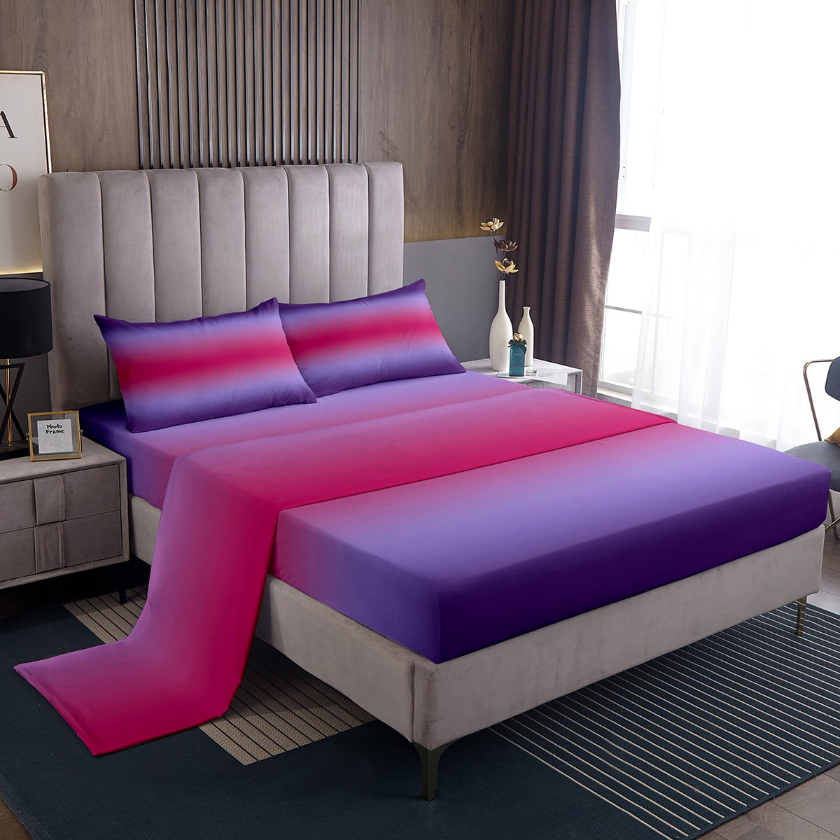 YST Girls Sheet Set Gradient Pink Purple Bed Sheets Set Colorful Rainbow Ombre Sheets Queen ...