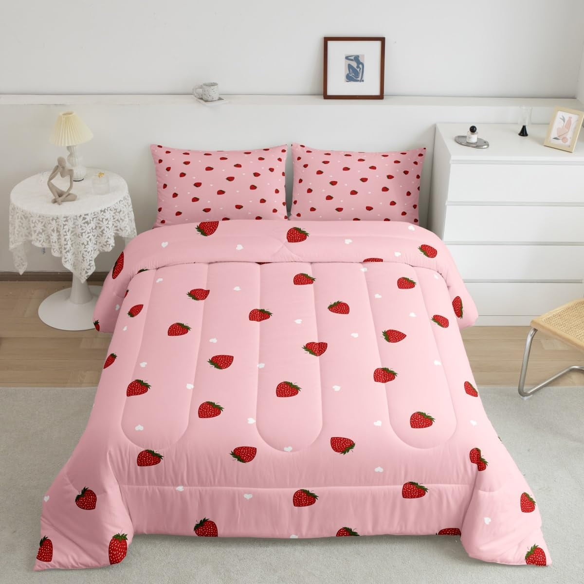 Strawberry Comforter Set Queen Size Cute Kawaii Bedding - Walmart.com