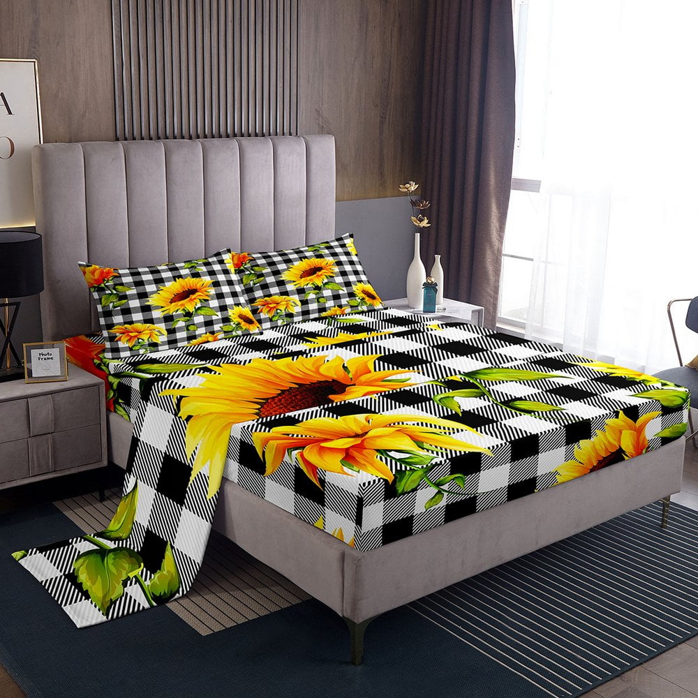 Erosebridal Sunflower Bed Sheets Set Black White Buffalo Full Size ...