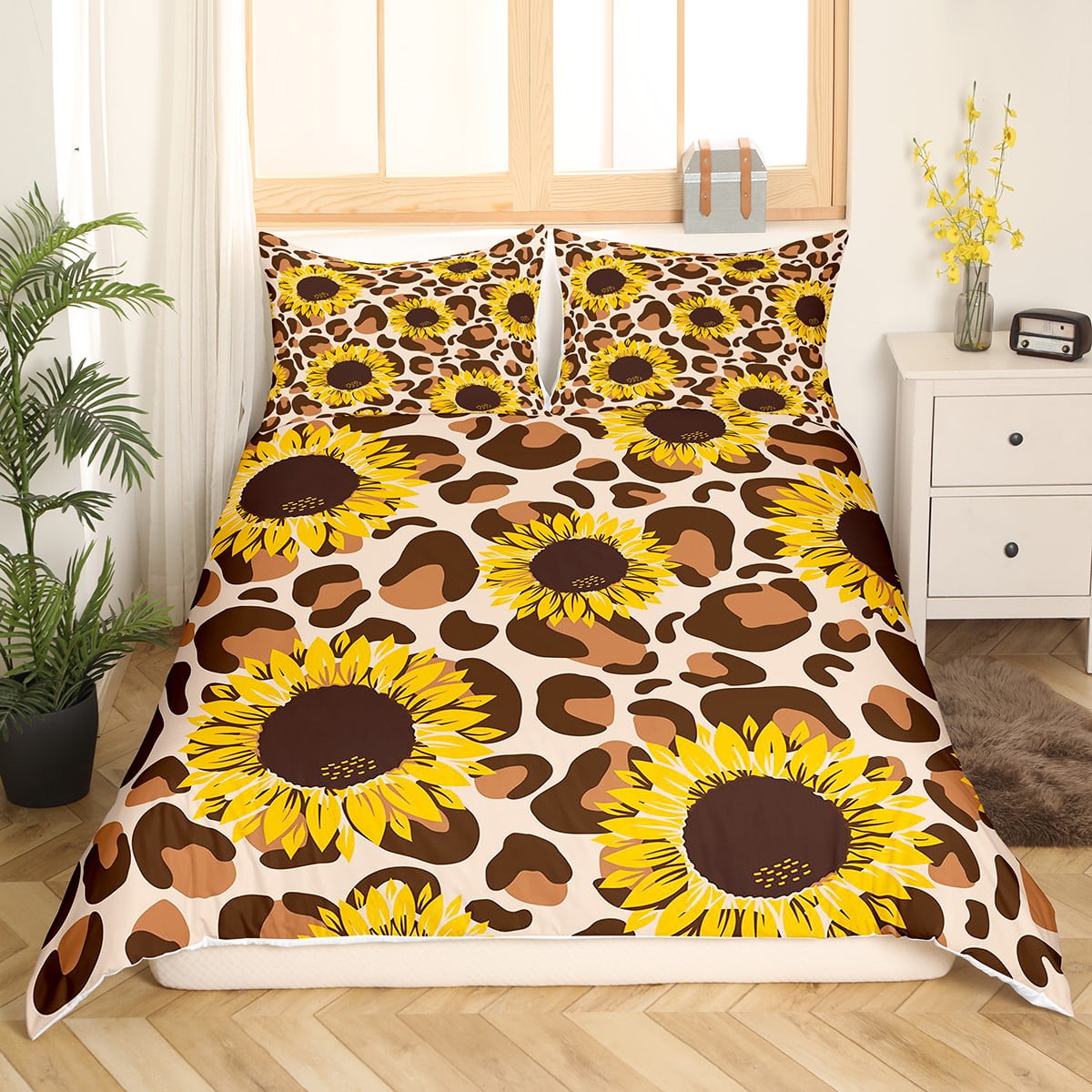 Erosebridal Sunflower Comforter Cover Cheetah Print Bed Sets, Animal ...