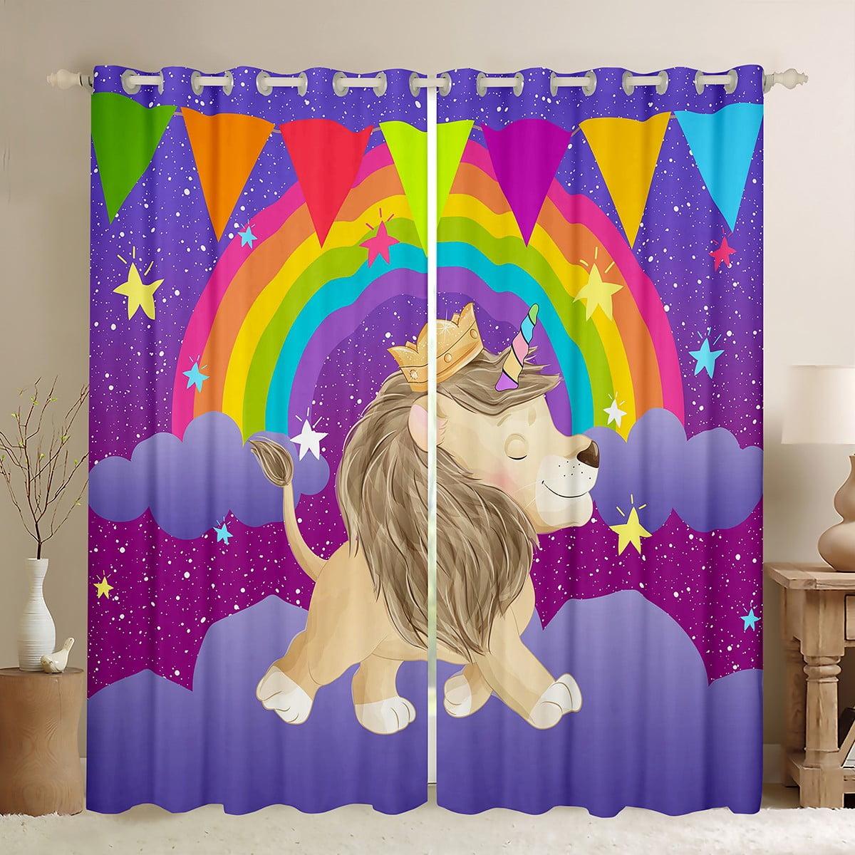 Erosebridal Unicorn Curtains 52x84 inch Cute Lion Blackout Curtains ...