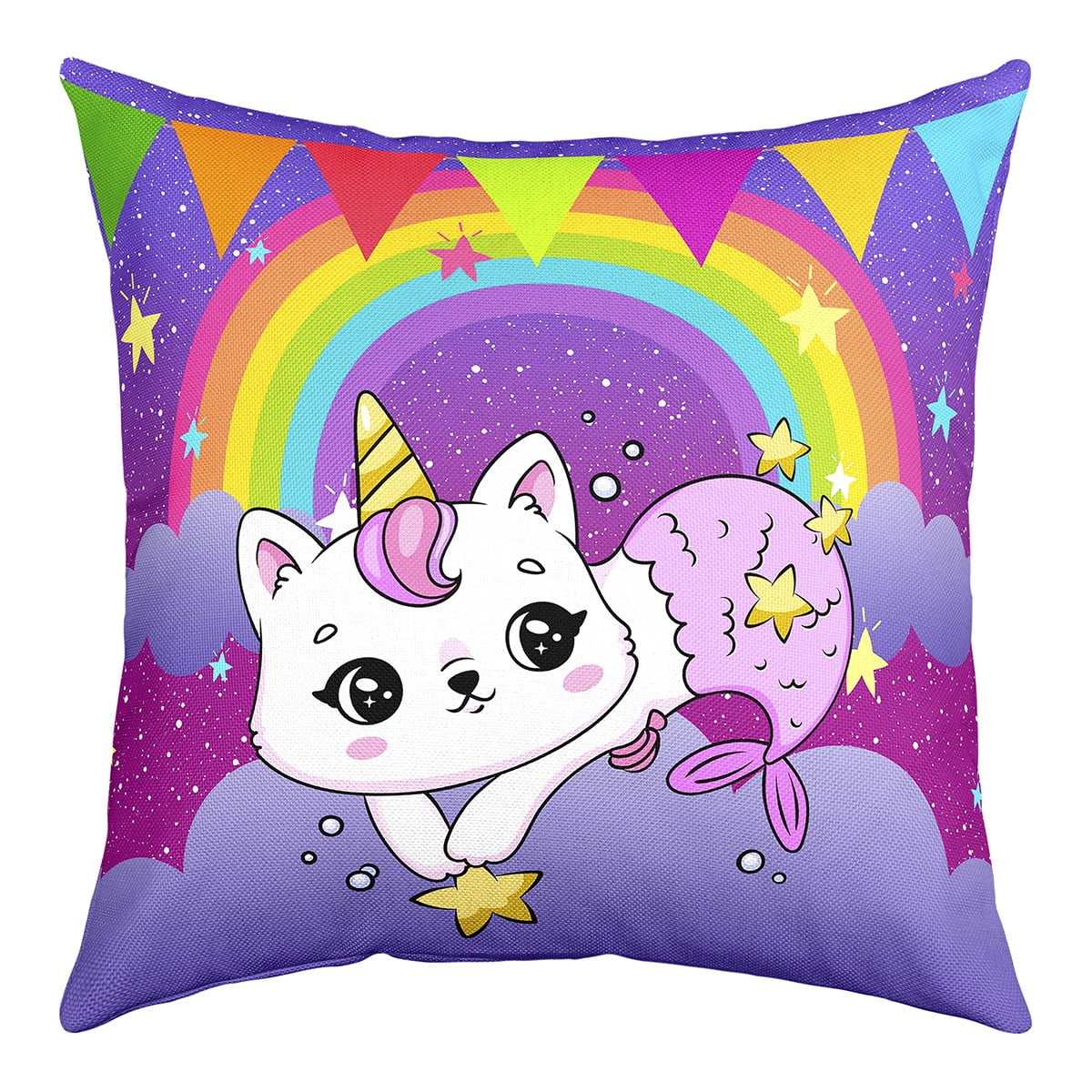 Unicorn Pillow Cover 20x20 inch Cute Cat Mermaid Tail Cushion Case ...