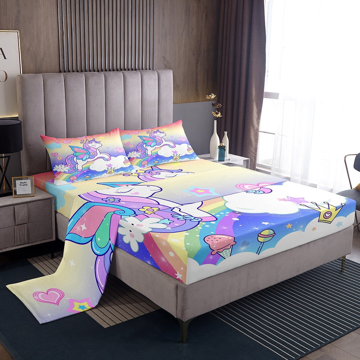 Erosebridal Unicorn Sheet Set Queen Cute Unicorn Fitted Sheet Cartoon ...