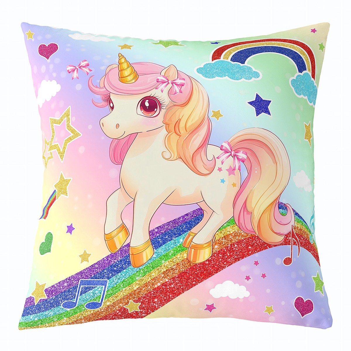 YST Girls Unicorn Throw Pillow Cover for Birthday,Glitter Rainbow Unicorn Square Pillow Case ...