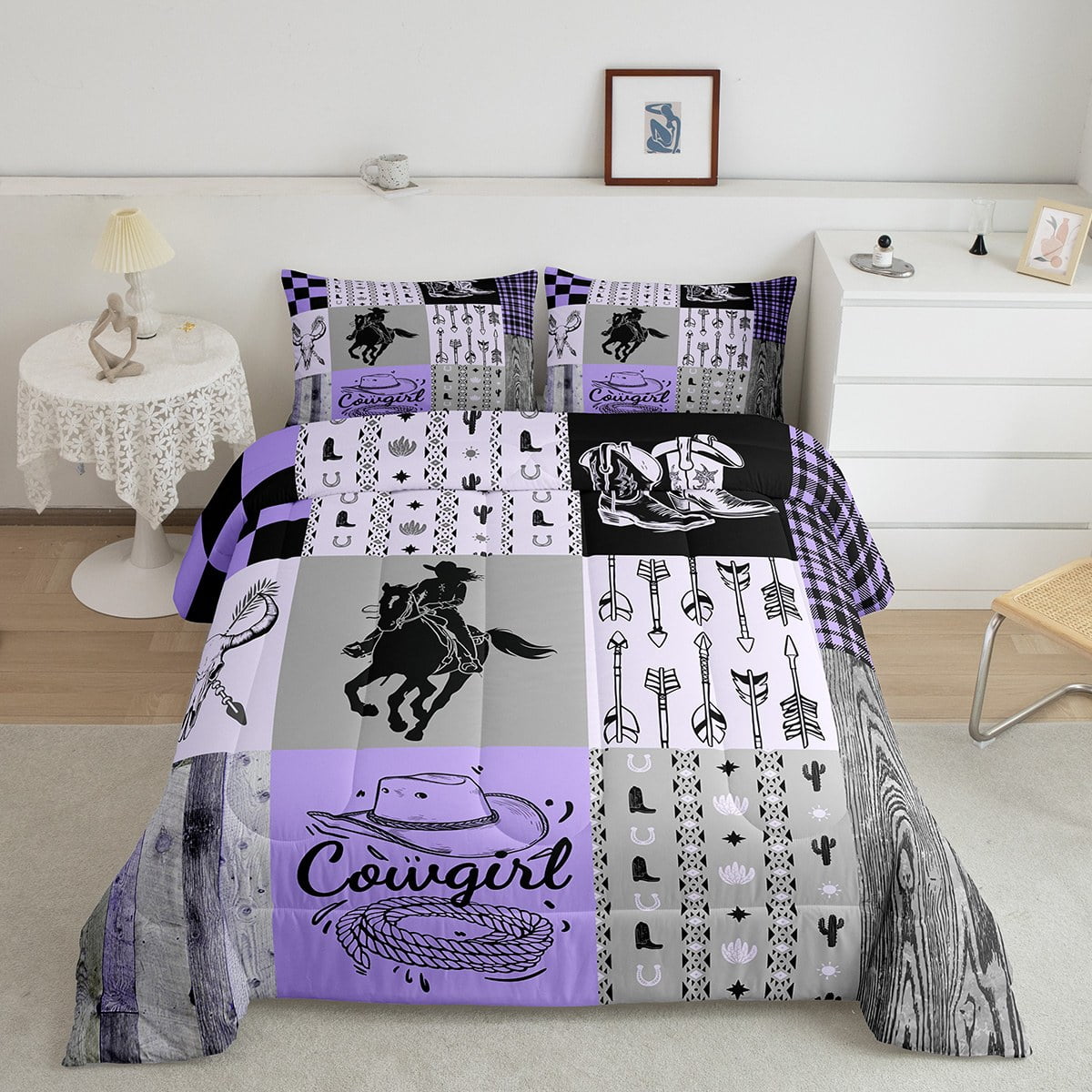 YST Girls Western Bedding Sets Queen Size Pink Grey Cowgirl Kids ...