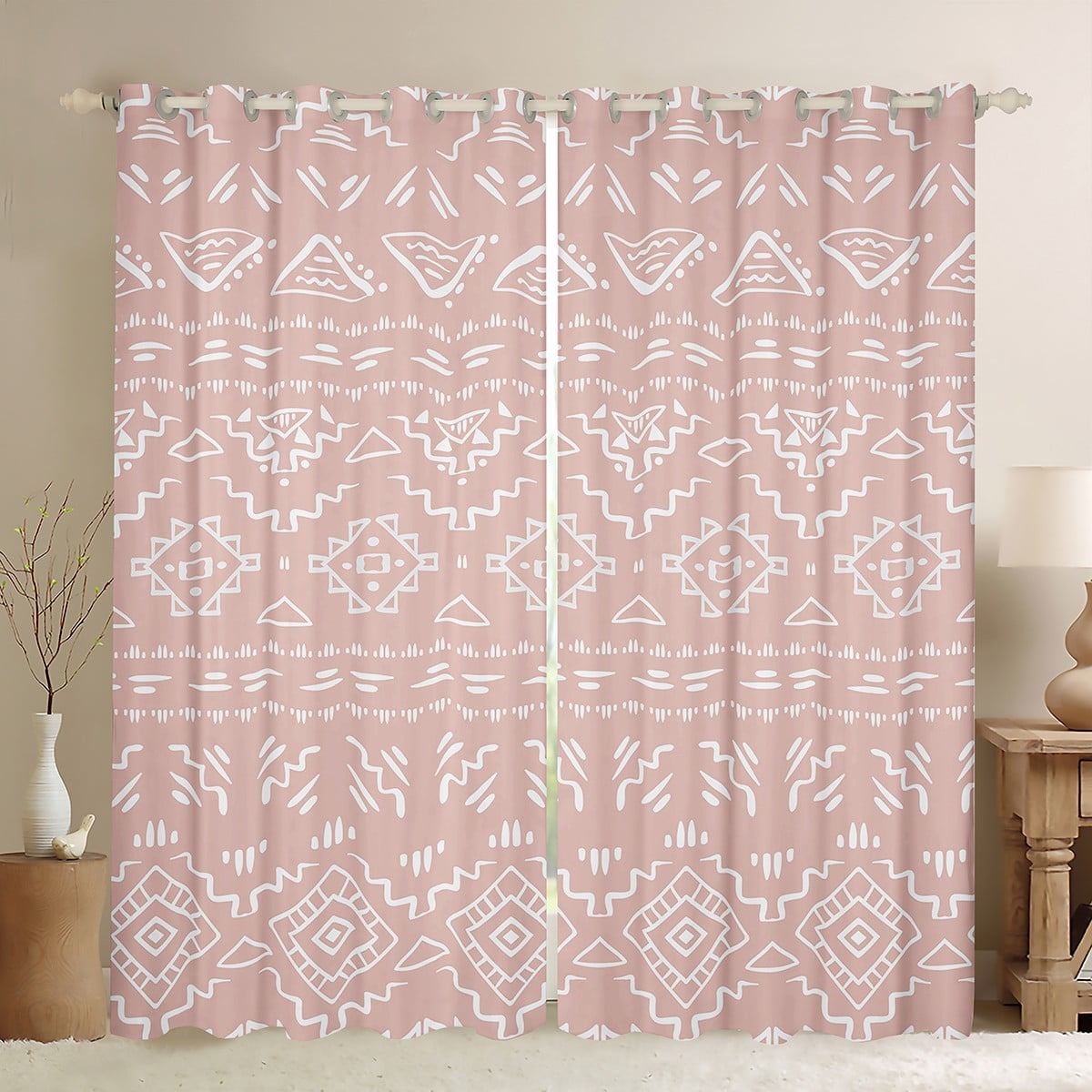 Western 30%-50% Blackout Curtains 38"Wx54"L Pink Boho Aztec Curtains ...
