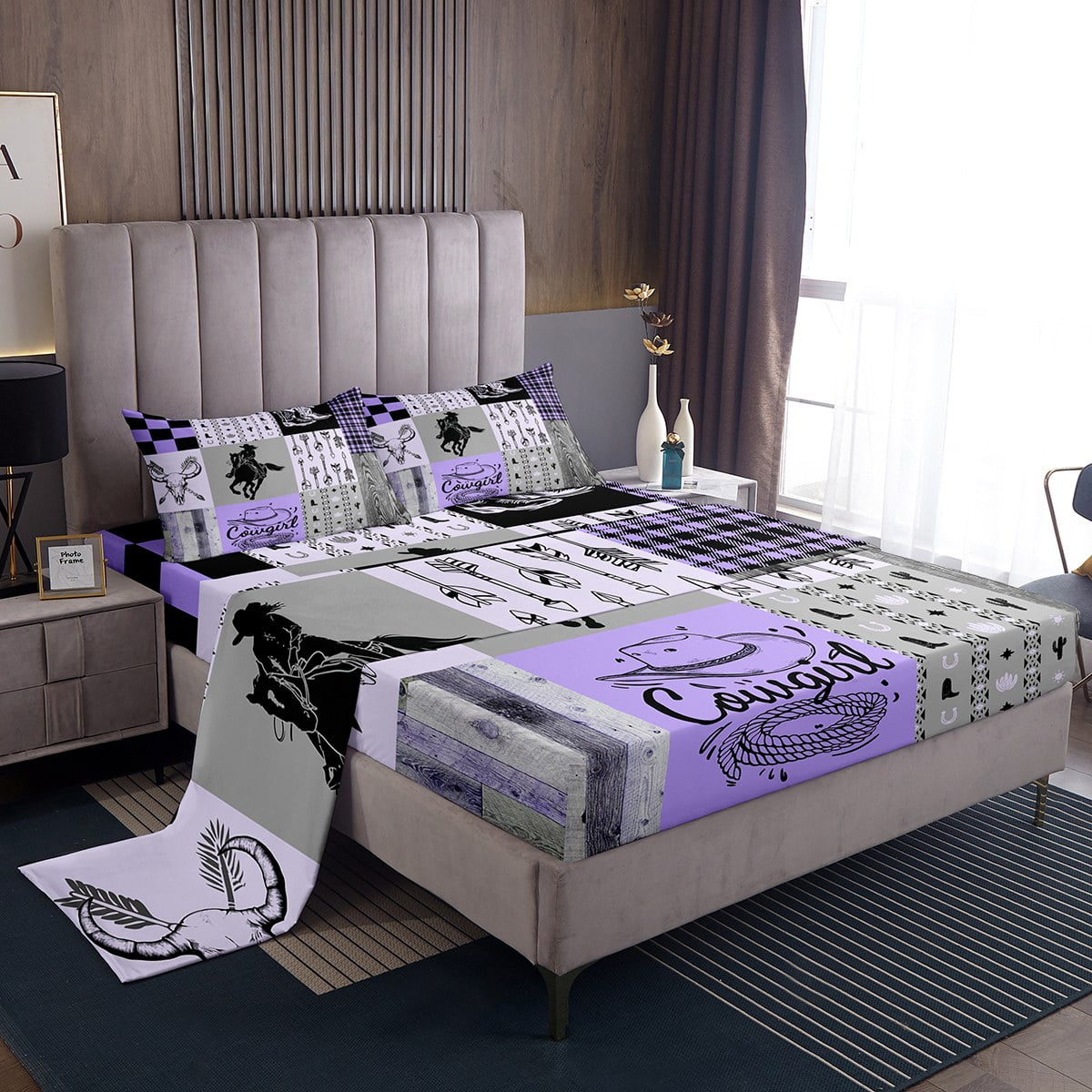 Erosebridal Western Sheet Set Full Size Pink Grey Cowgirl Bed Sheets ...