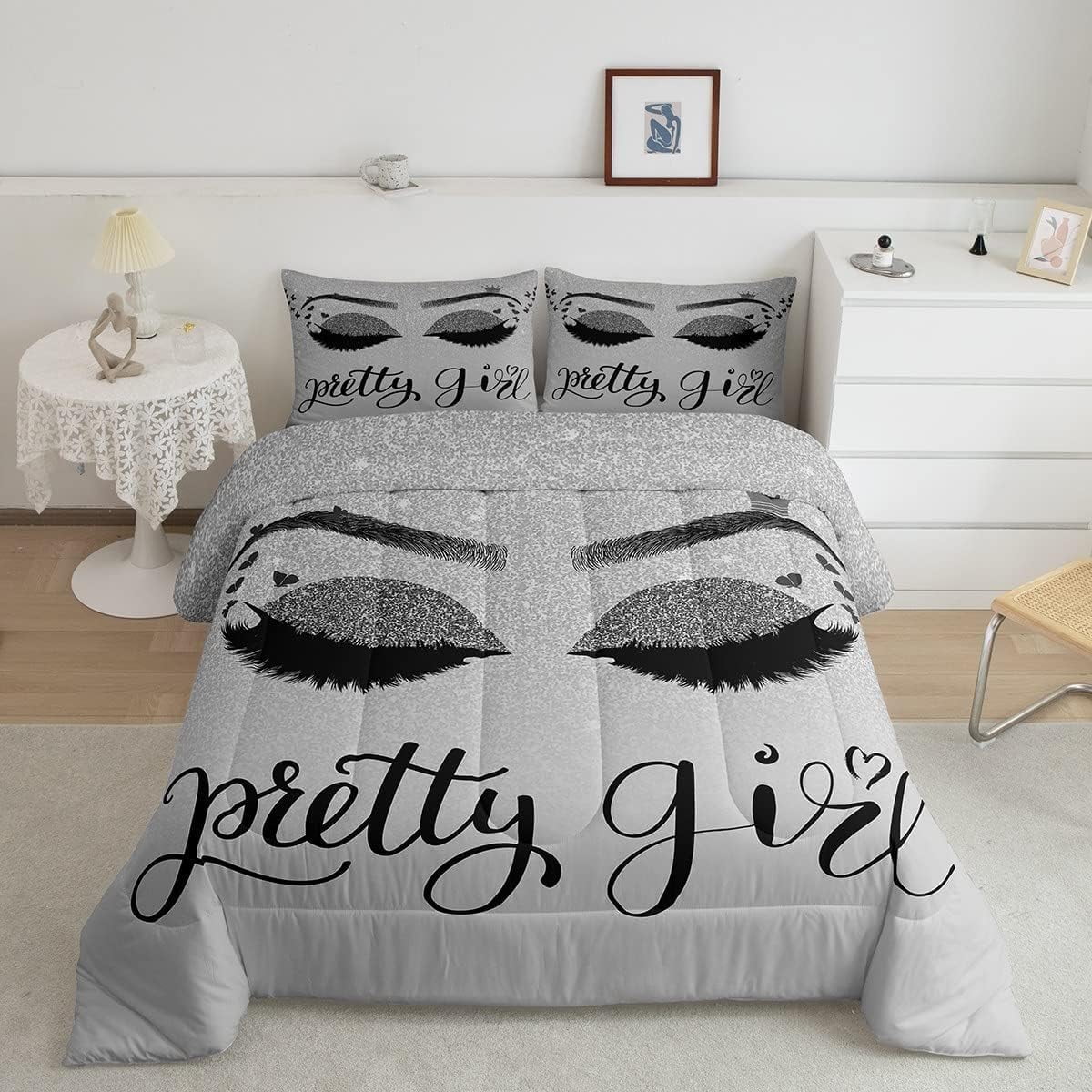 Erosebridal Girly Eyelash Comforter Set,Unicorn Eyelash Bedding Set ...