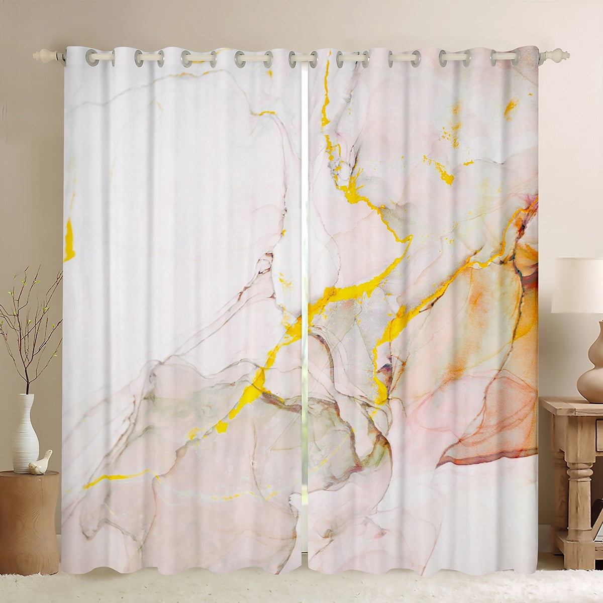 Girly Geometric Curtains & Drapes Pink Marbling 30%-50% Blackout ...