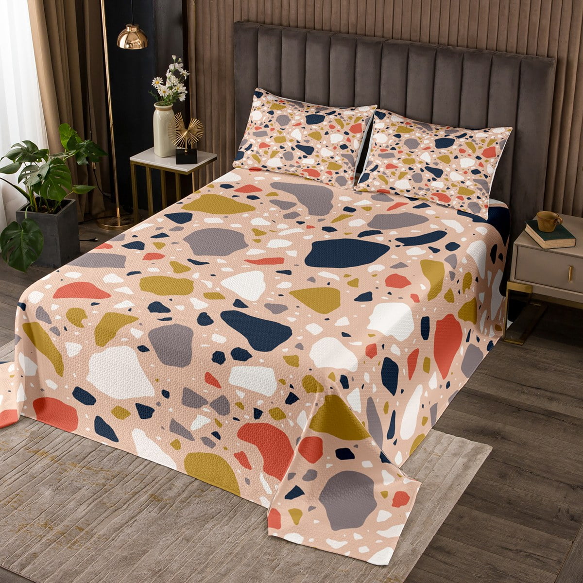 YST Girly Marble Coverlet Queen Size Pink Geometric Bedding Set, Navy ...