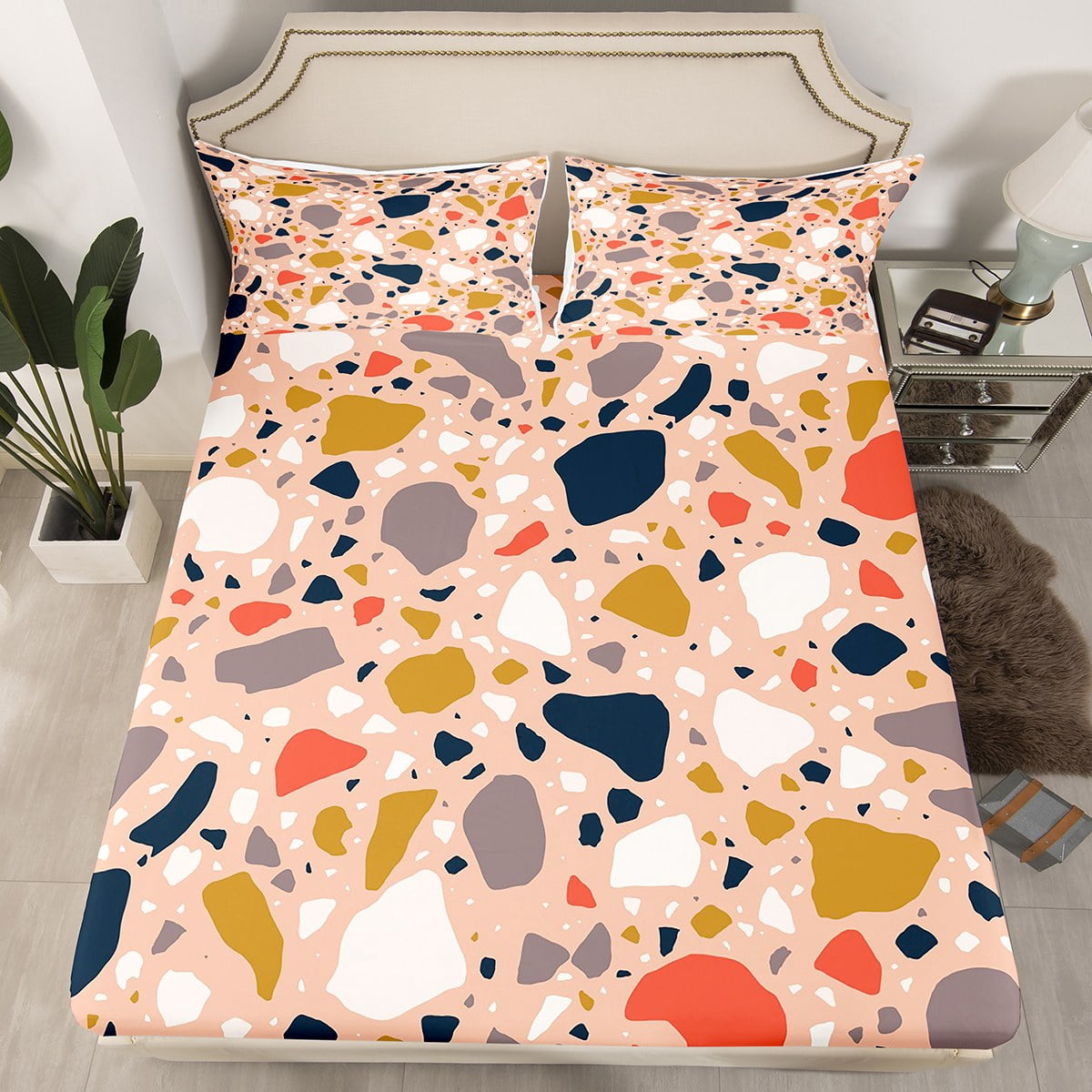 Girly Marble Full Sheets Pink Geometric Bed Sheets, Navy Blue Grey ...