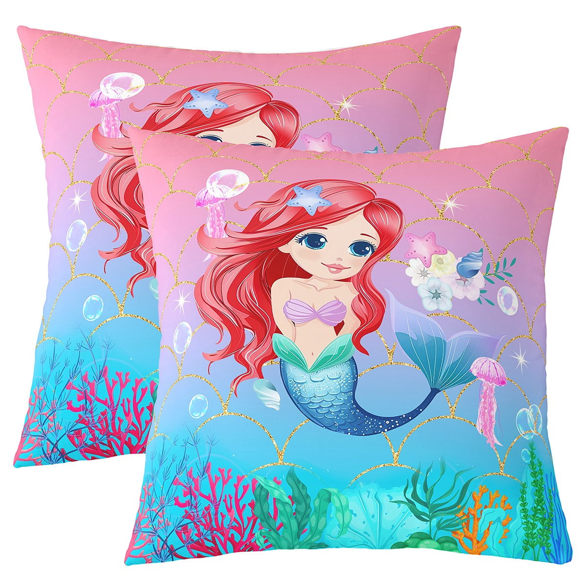 Girly Mermaid Throw Pillow Covers 22x22 set of 2,Cute Mermaid Tail ...