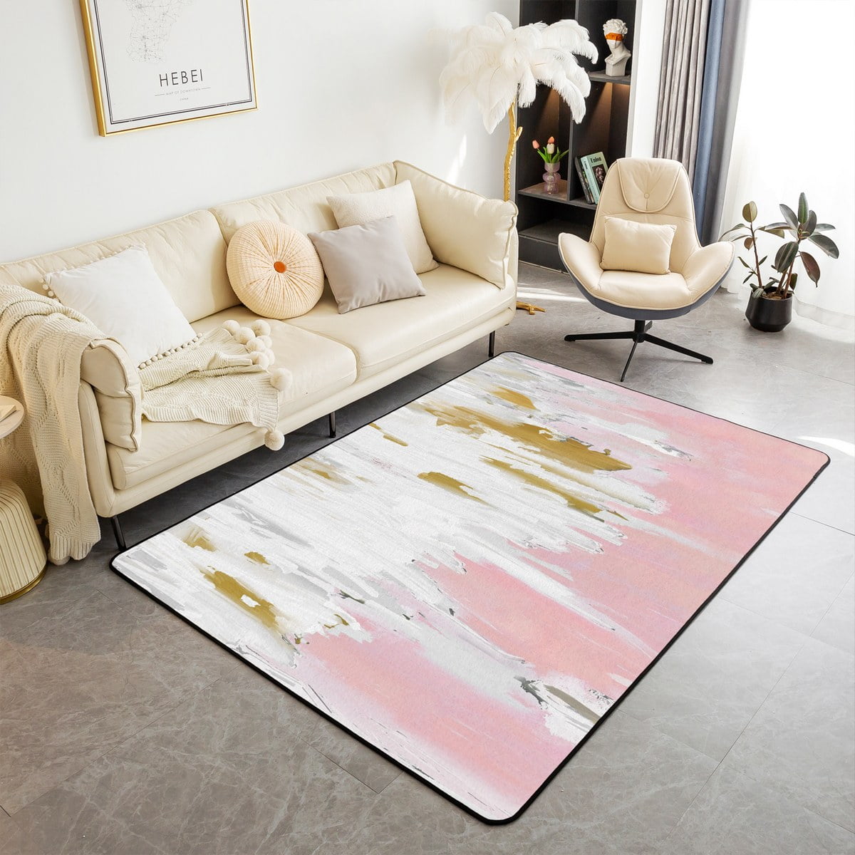 Erosebridal Girly Pink Area Rug 3x5 Oil Painting Stripe Carpet, Brush ...