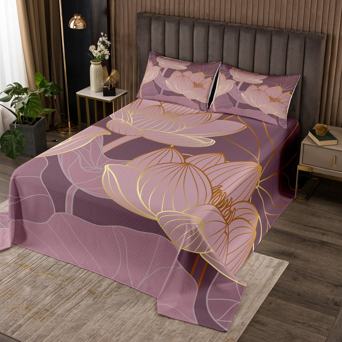 YST Girly Purple Coverlet Twin Size for Girls Women Abstract Lotus Bedding Set, Modern Aesthetic ...