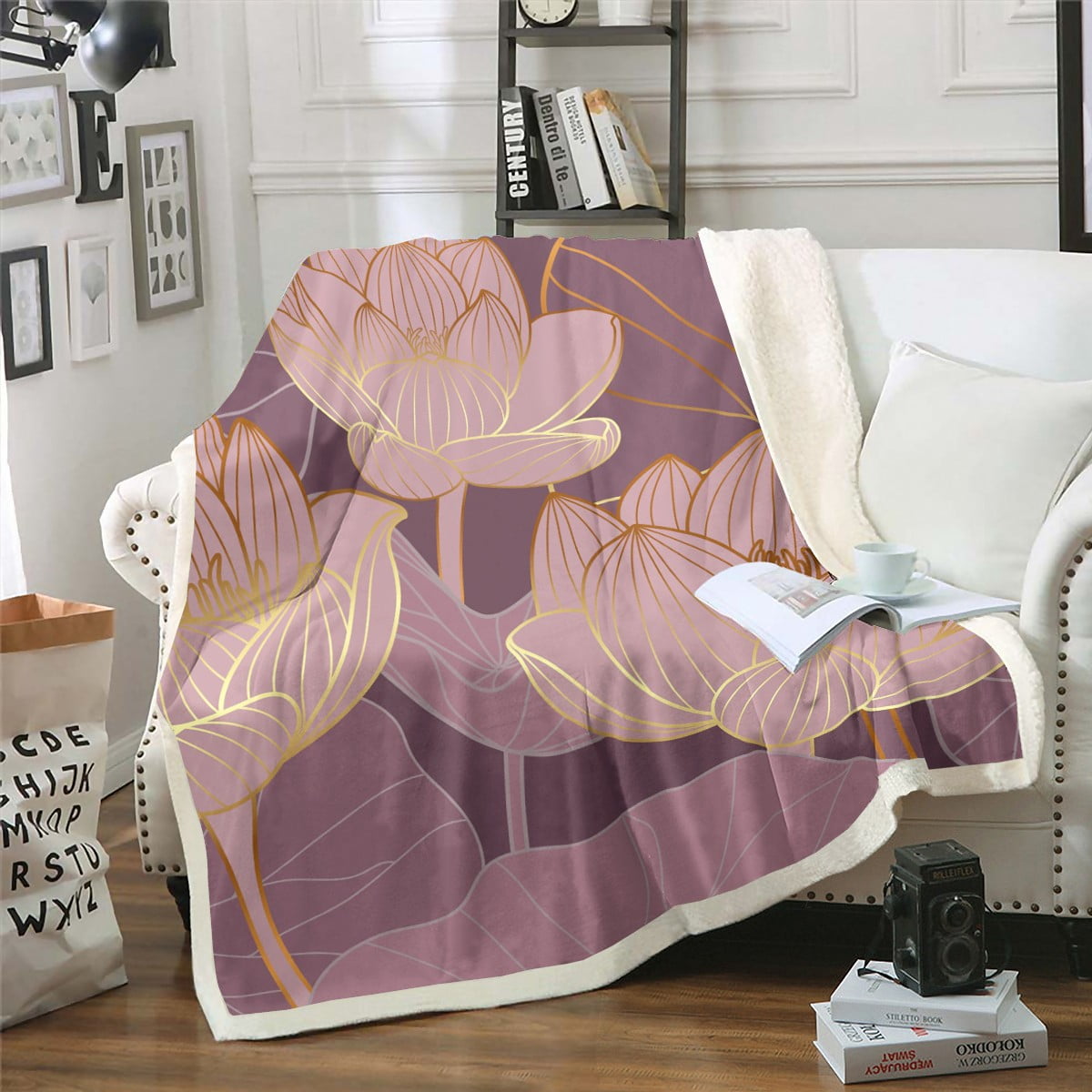 Girly Purple Throw Blanket for Couch Women Abstract Lotus Fleece ...