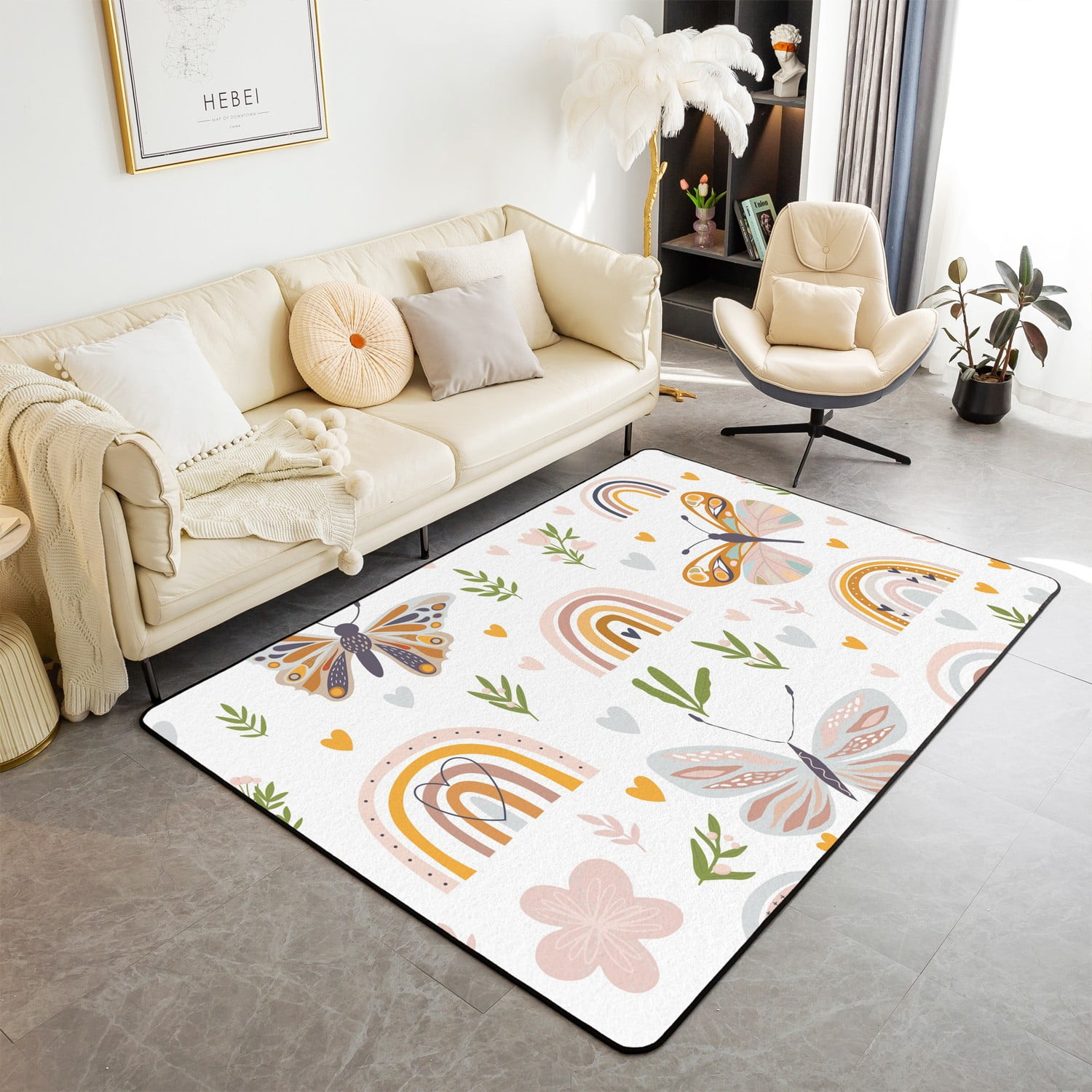 YST Girly Rainbow 3x5 for Bedside Area Rug,Cute Butterfly Living Room ...