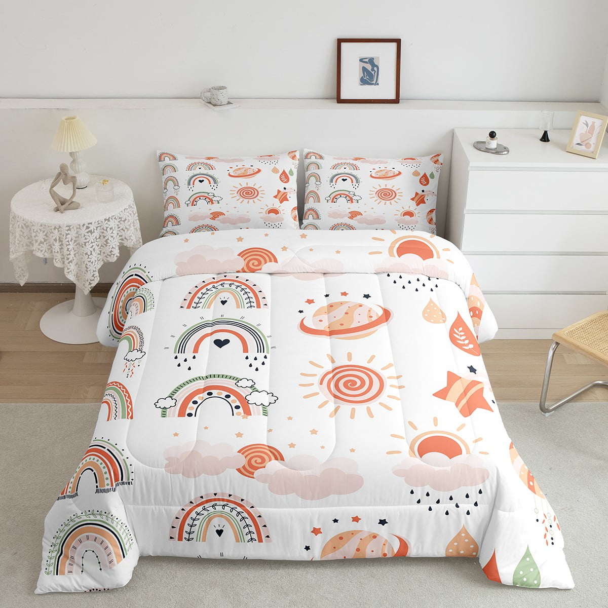 YST Girly Rainbow Bedding Comforter Sets Boho Sun and Moon Comforter ...