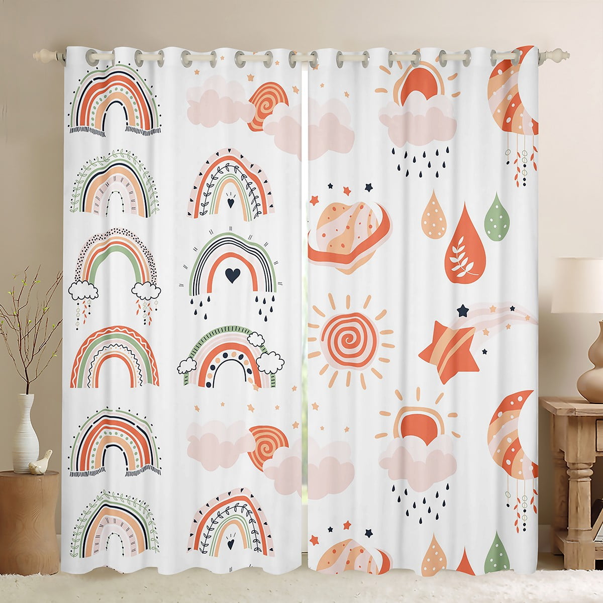 Erosebridal Girly Rainbow Blackout Curtains Boho Sun and Moon Curtains ...