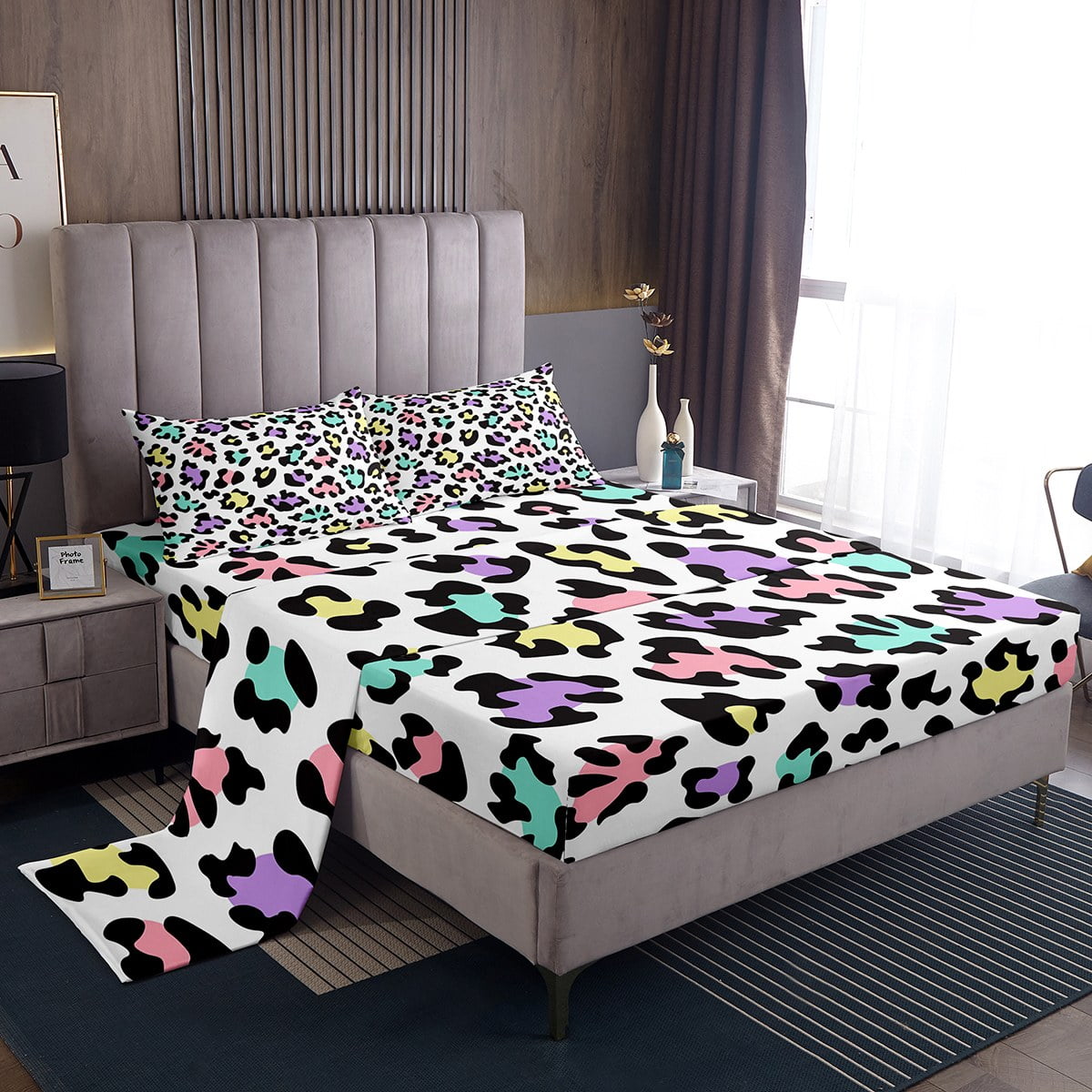 Yst Girly Rainbow Cheetah Print Bed Set Colorful Leopard Print Bed