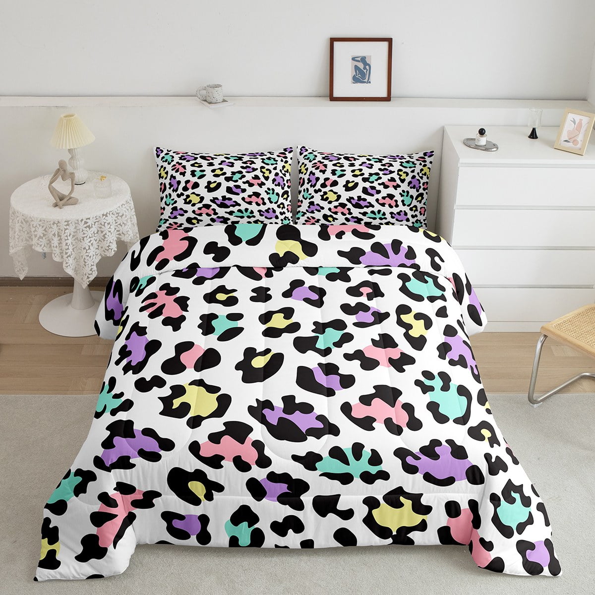 YST Girly Rainbow Cheetah Print Comforter Set Twin Colorful Leopard ...