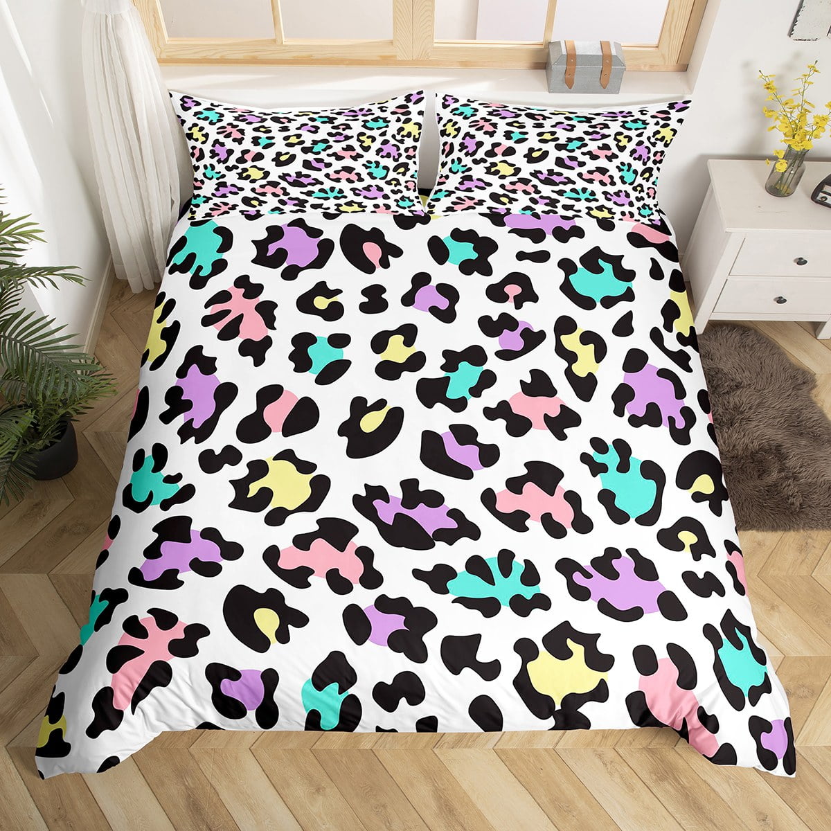 Erosebridal Girly Rainbow Cheetah Print Duvet Cover Twin Colorful ...