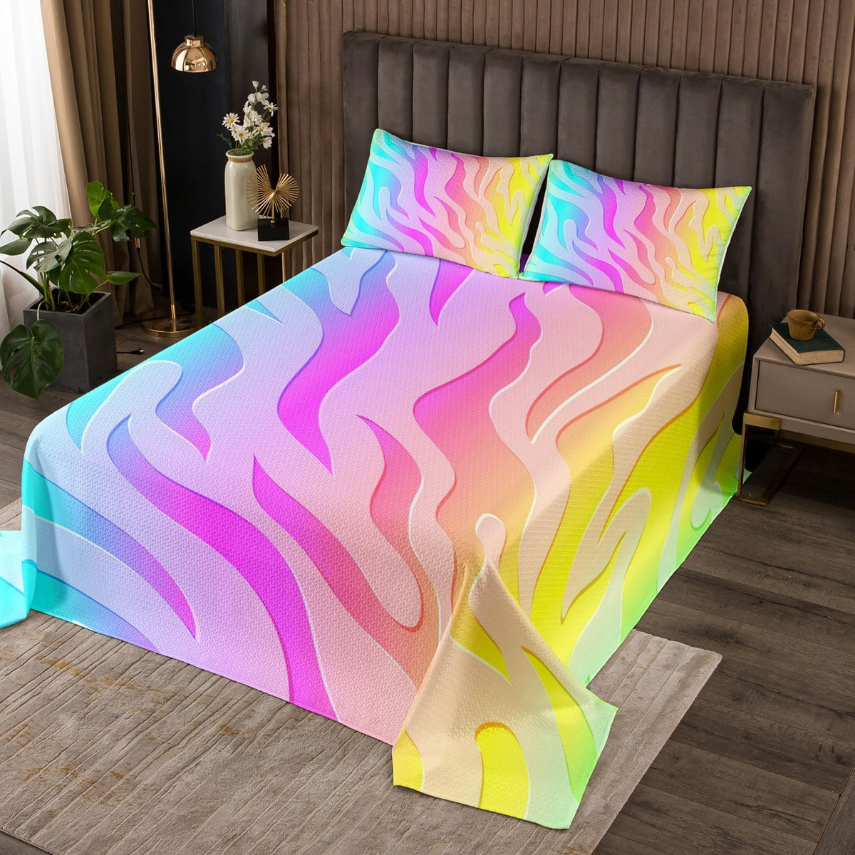 Erosebridal Girly Rainbow Coverlet Queen Size Zebra Print Bedding Set ...