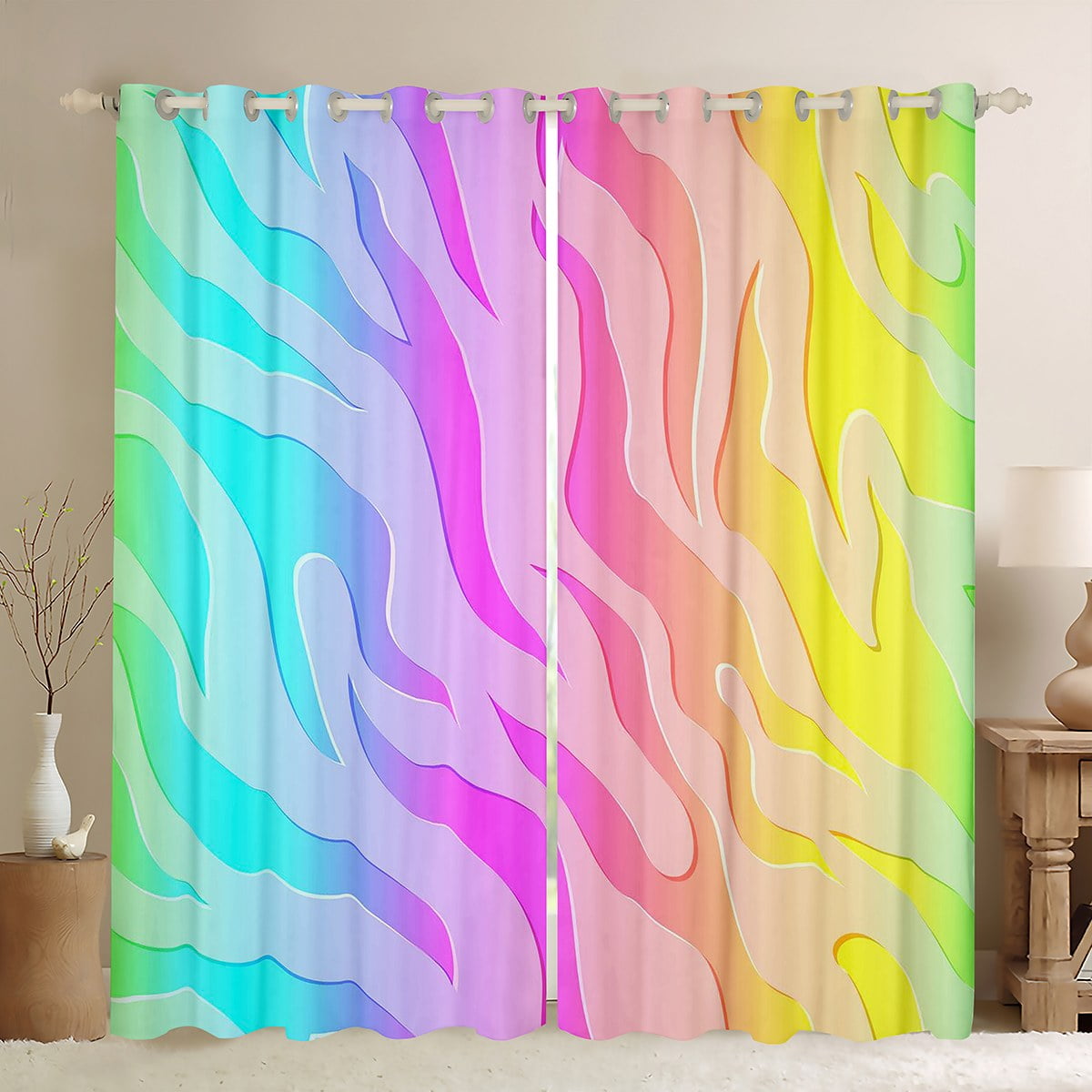 Erosebridal Girly Rainbow Curtains Zebra Print Blackout Curtains ...