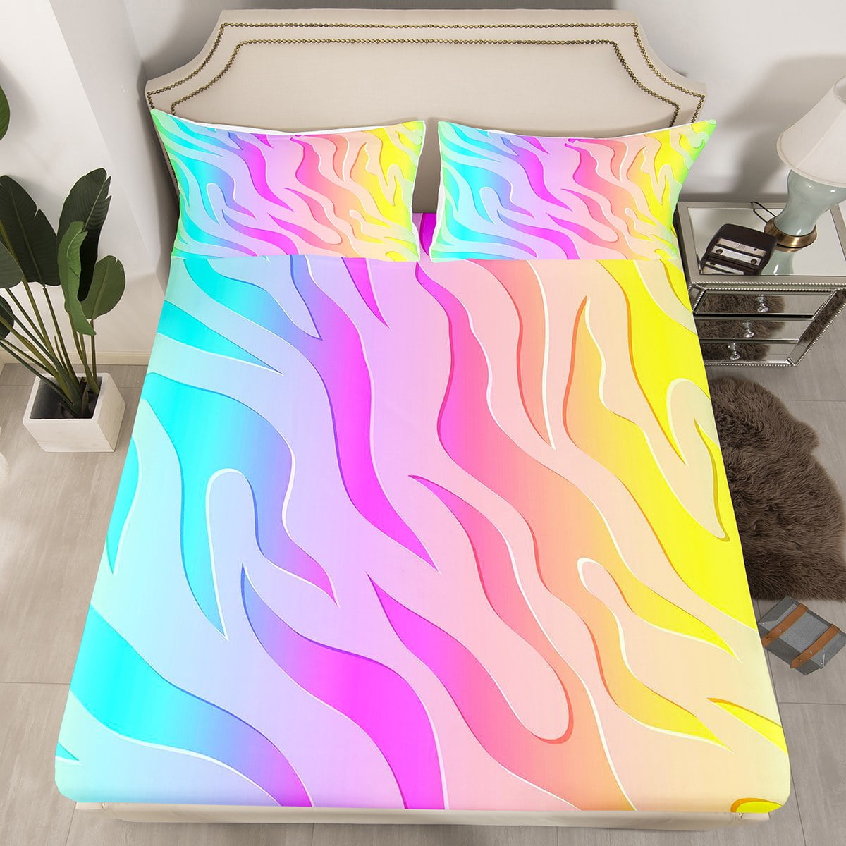 Erosebridal Girly Rainbow Full Sheets Zebra Print Bed Sheets, Colorful ...