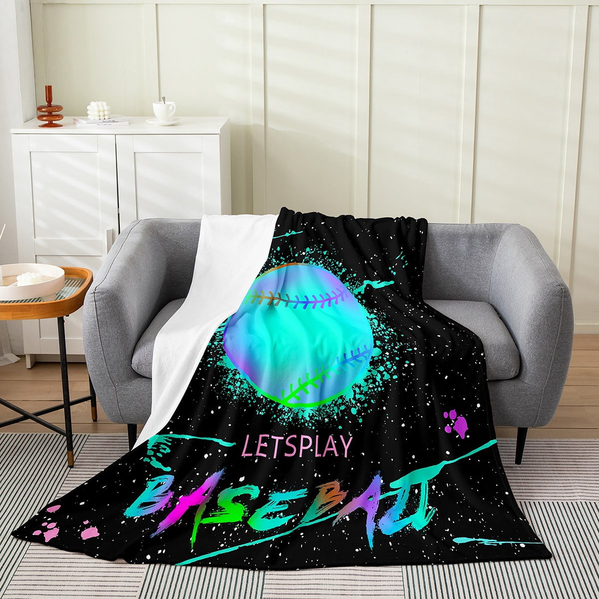 Glitter Baseball Blanket ,Neon Light Throw Blanket,Green Graffiti ...