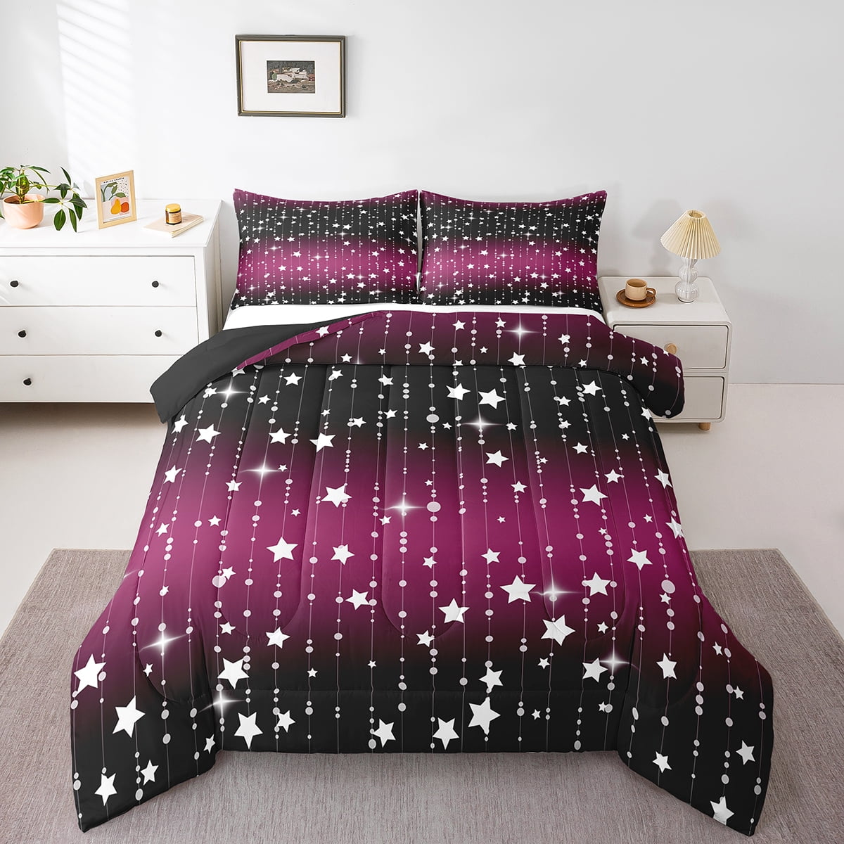 Erosebridal Glitter Star Bedding Set Set Twin Size, Black And Purple ...
