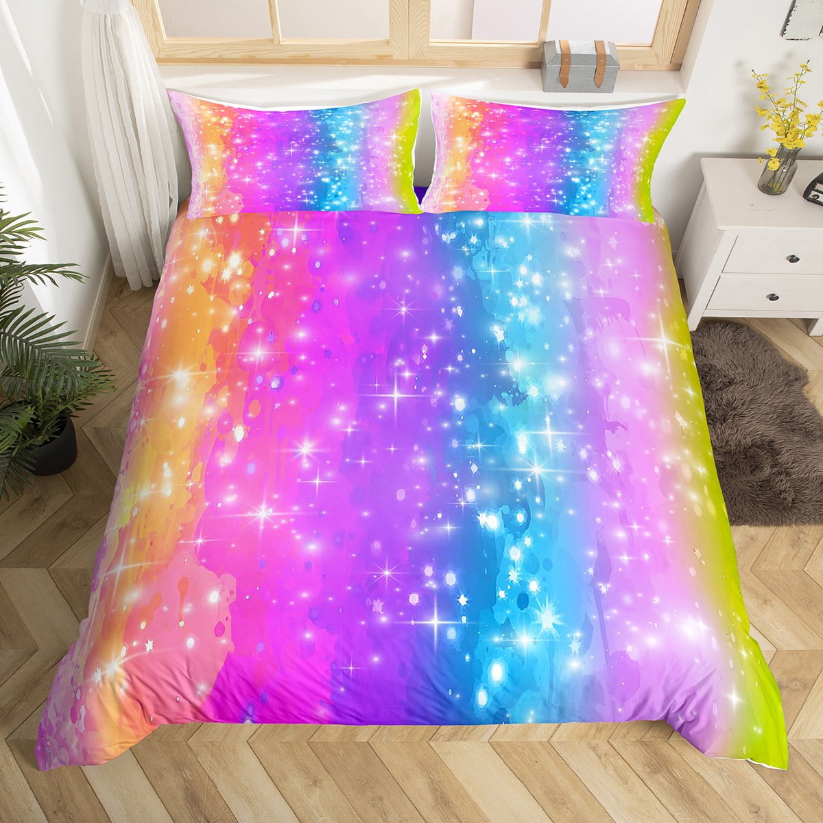 Erosebridal Glitter Stars Duvet Cover Women,Bling Starry Galaxy Panel ...