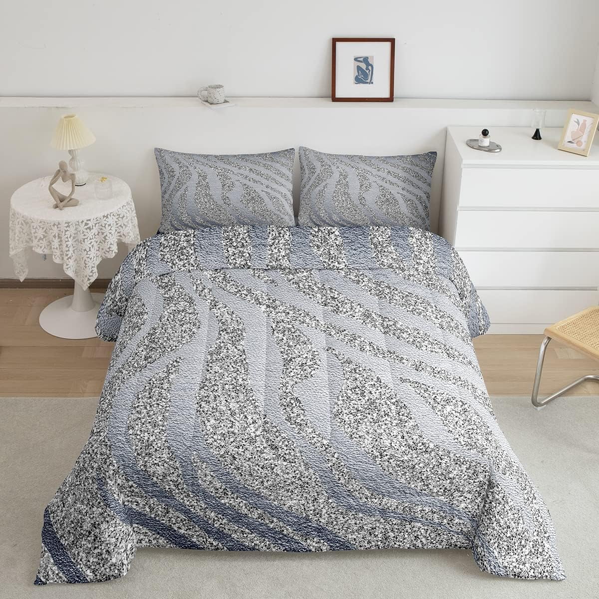 YST Glitter Zebra Print Comforter Set King Cute Animal Bedding Set ...