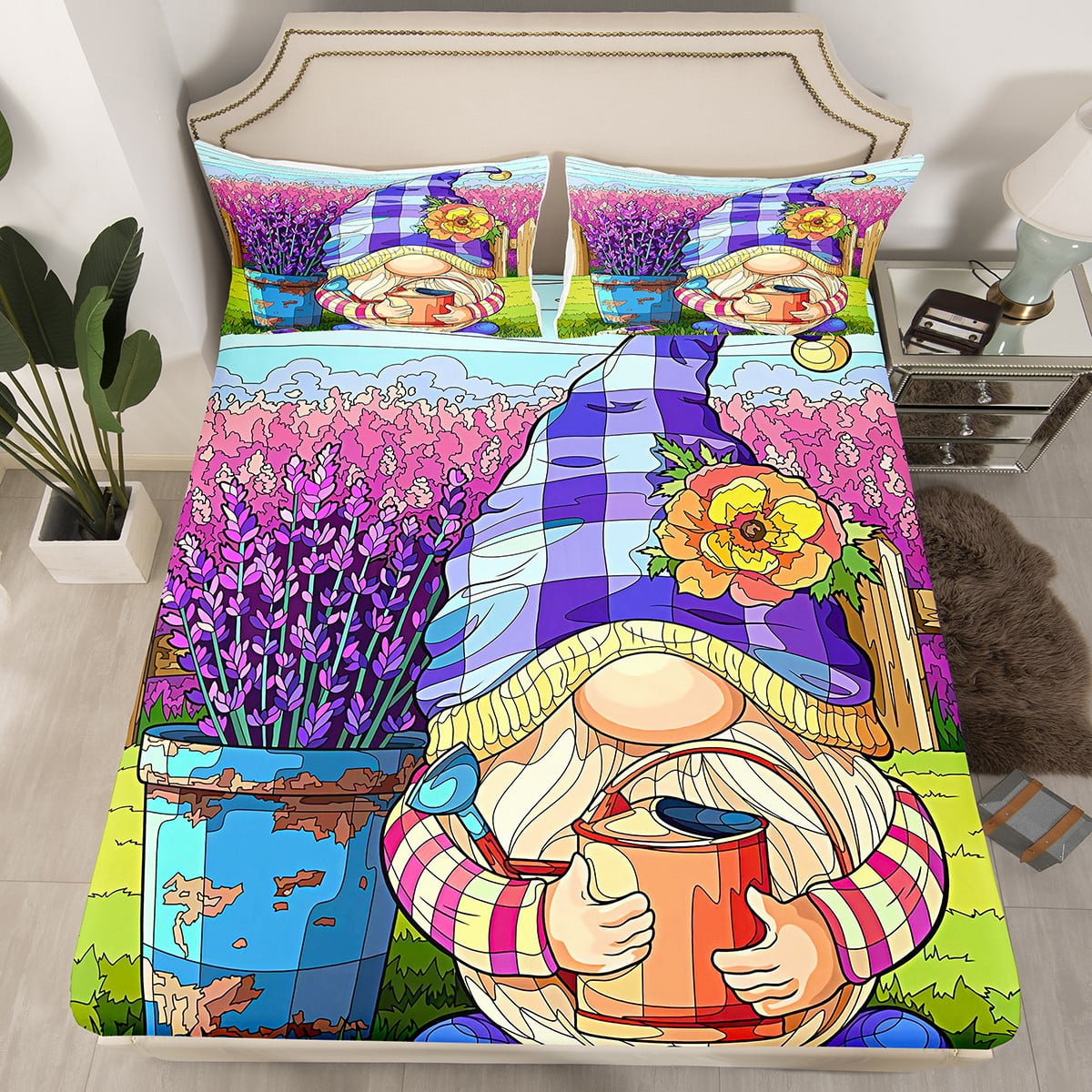 Erosebridal Gnome Bed Sheets Spring Flowers Bedding Set, Cute ...