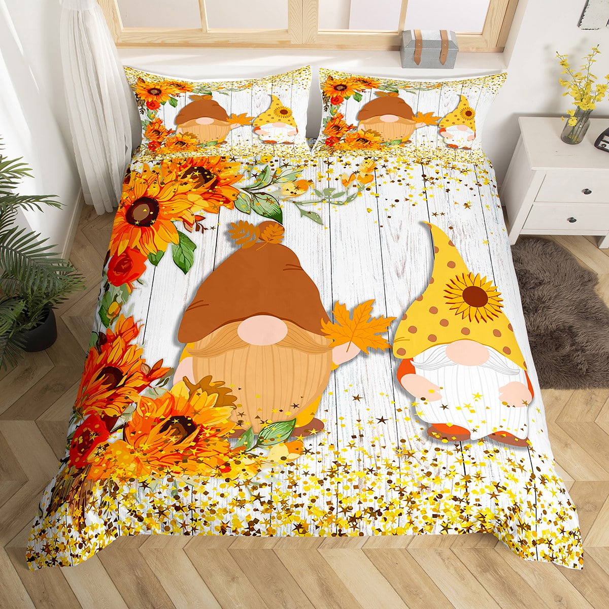 YST Gnome Duvet Cover Sunflowers Bedding Set for Girls Boys Fall ...