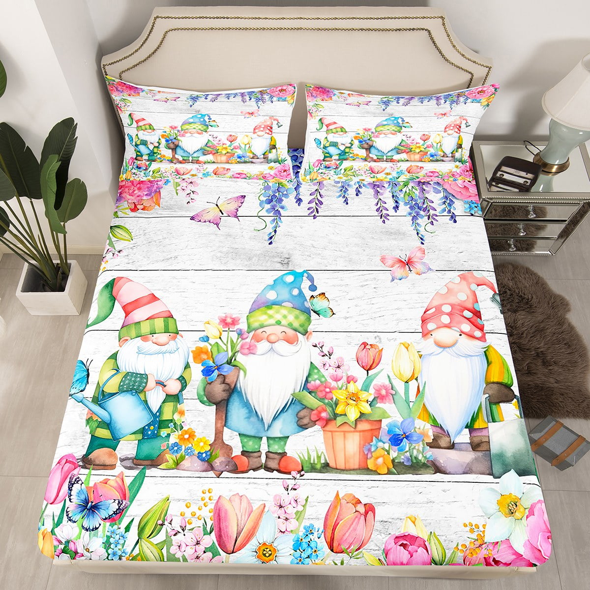 YST Gnomes Fitted Sheet for Kids Teens Adult,Cartoon Dwarf Bed Sheets ...
